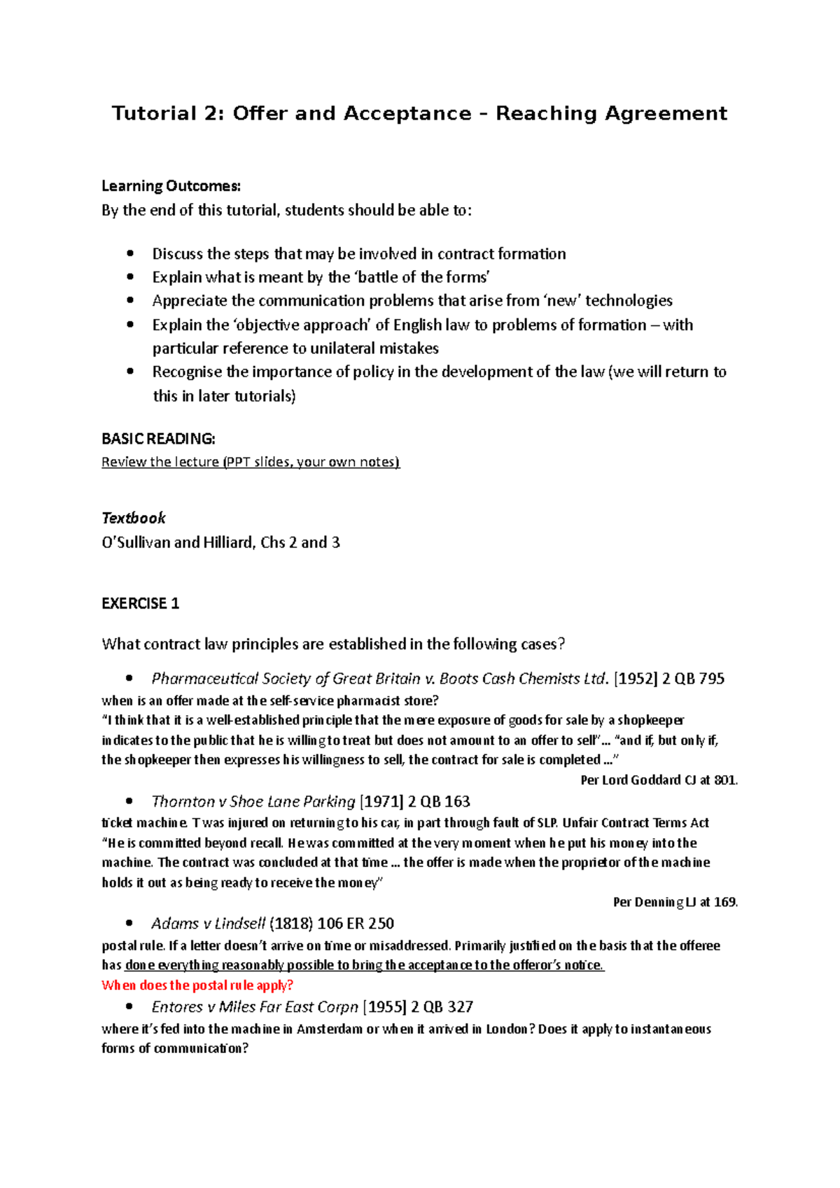 Tutorial 2- offer and acceptance - Boots Cash Chemists Ltd. [1952] 2 QB ...