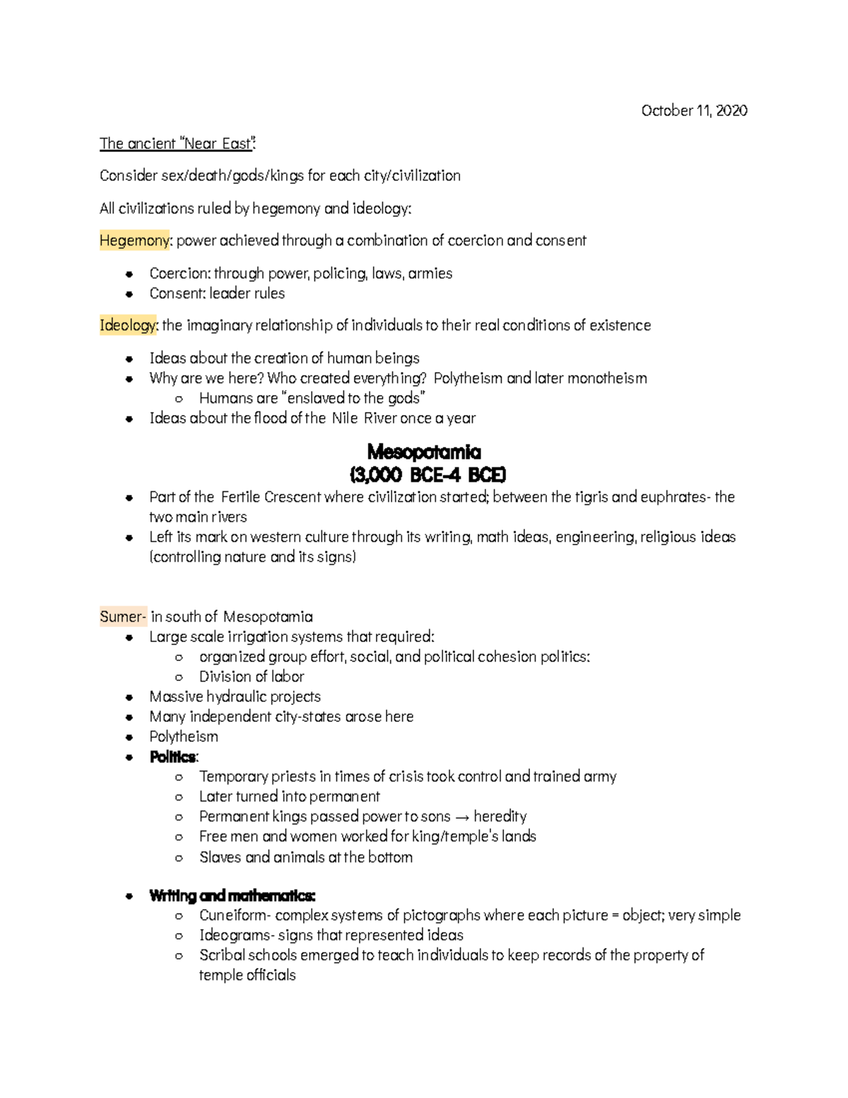 The ancient Near East - Professor DuBois - October 11, 2020 The ancient ...