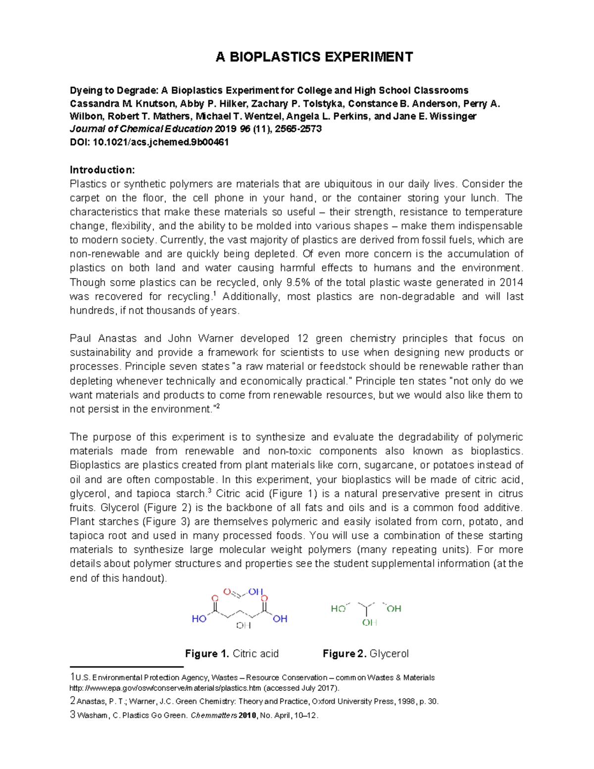 Bioplastics Experiment: Synthesis and Evaluation for Classrooms - A ...