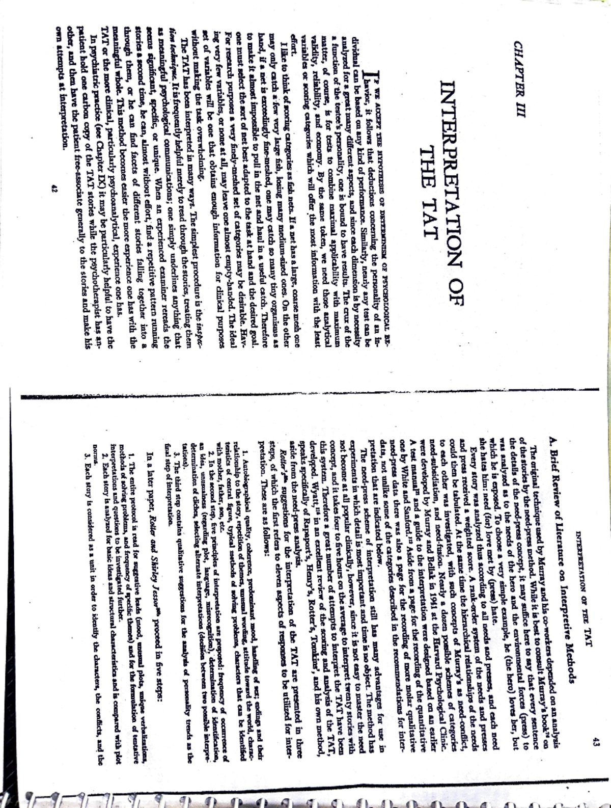 TAT interpretation manual - Clinical Psychology - Studocu