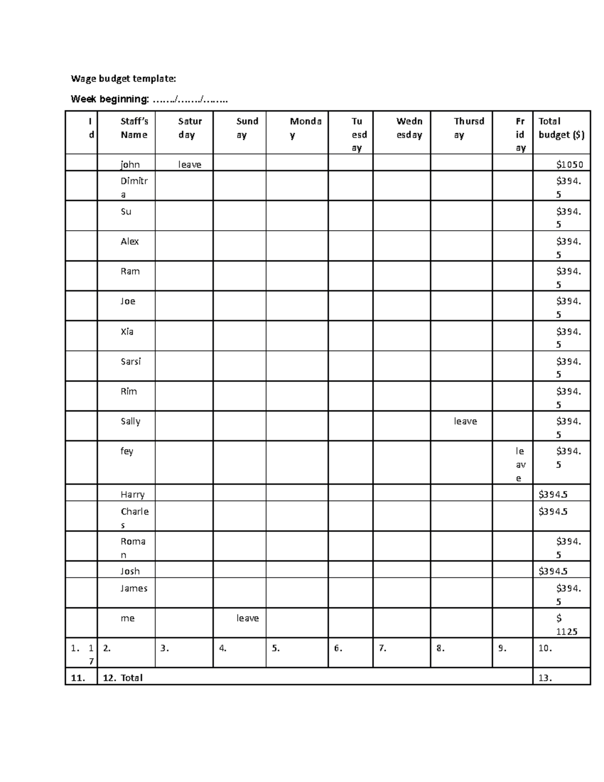 Kvps - it provides reading to students - Wage budget template: Week ...