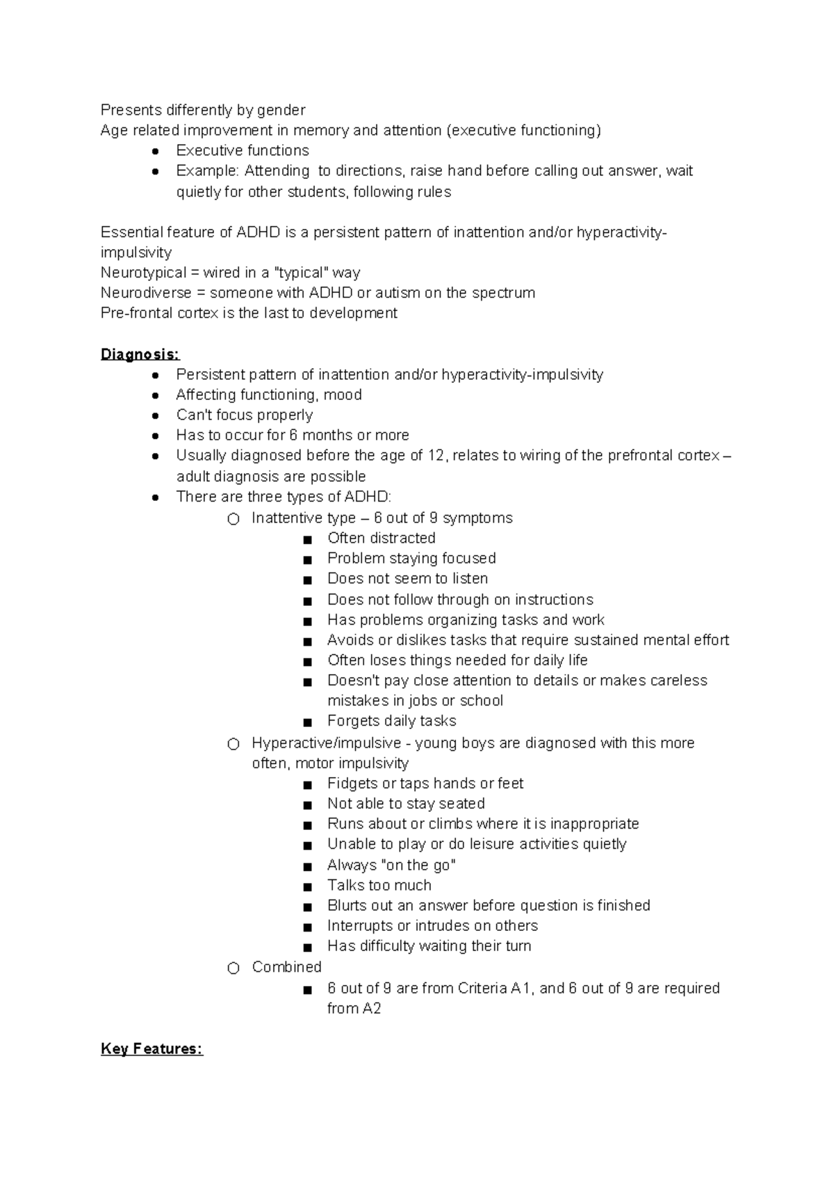 ADHD Notes - adhd - Presents differently by gender Age related ...