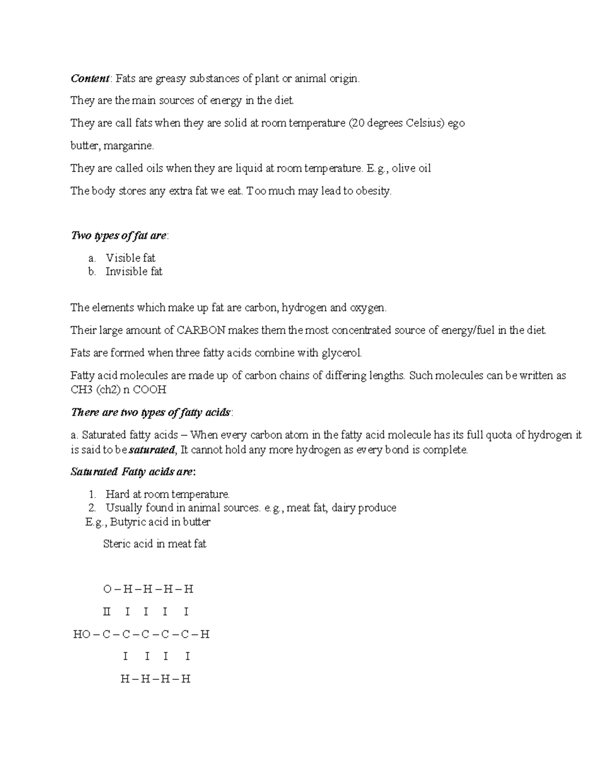 class notes on fats - Content: Fats are greasy substances of plant or ...