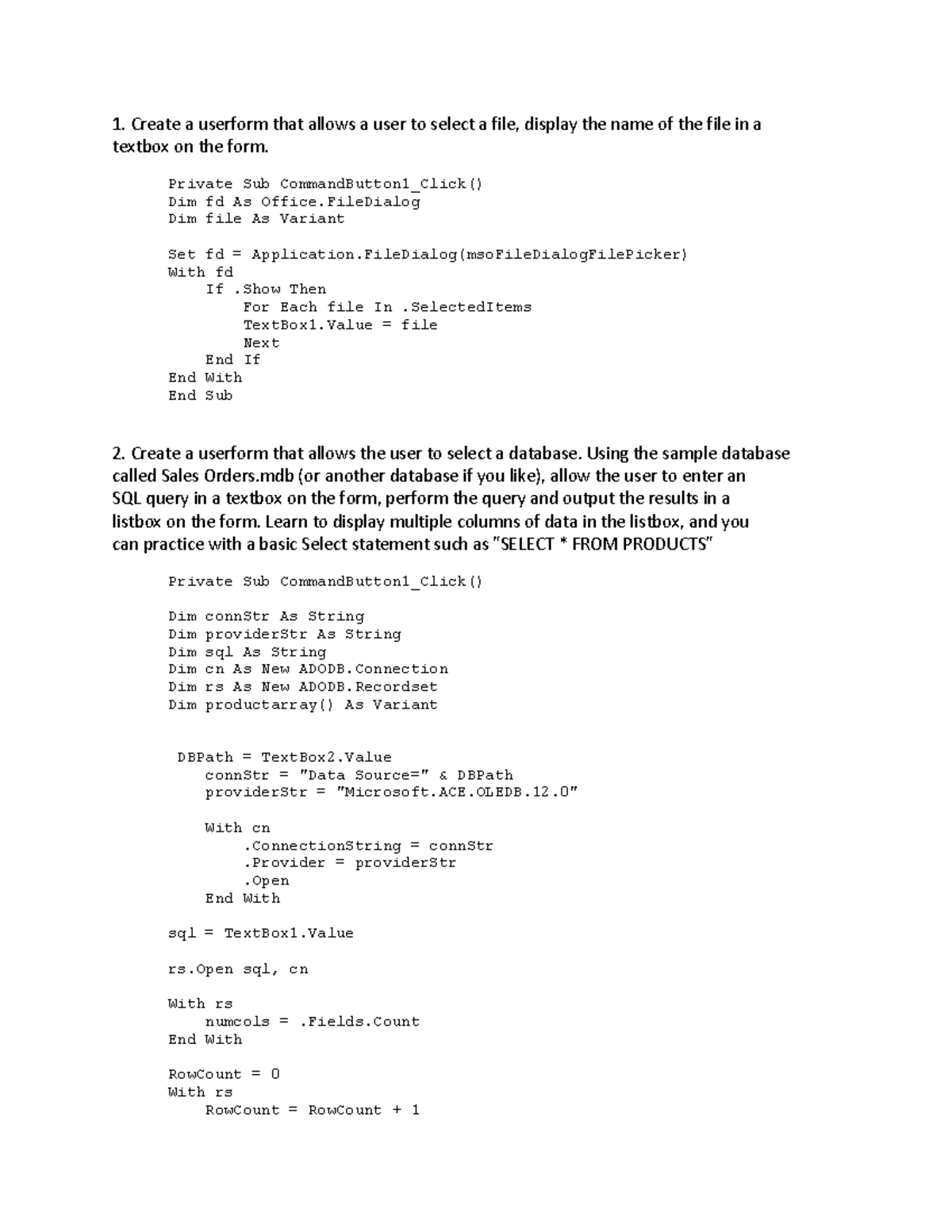 CP212 FINAL ANSWERS - Warning: TT: undefined function: 32 1. Create a userform that allows a ...