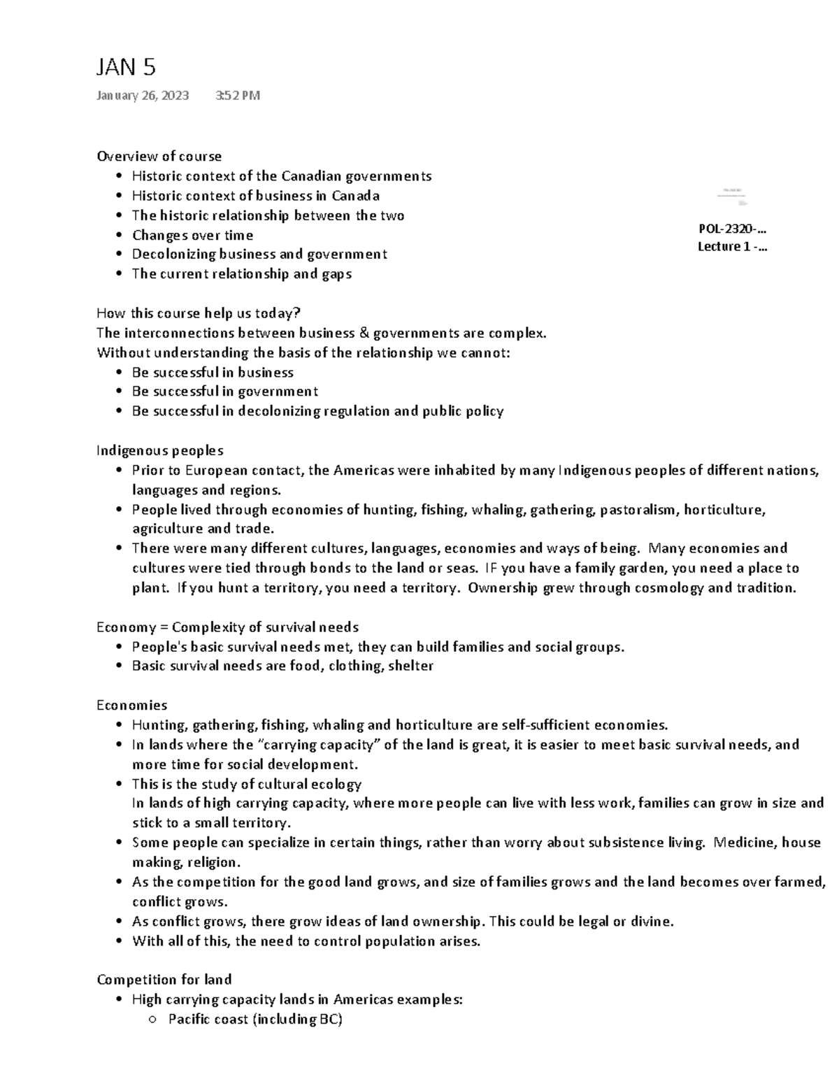 Jan - canada gov business - Overview of course - Historic context of ...