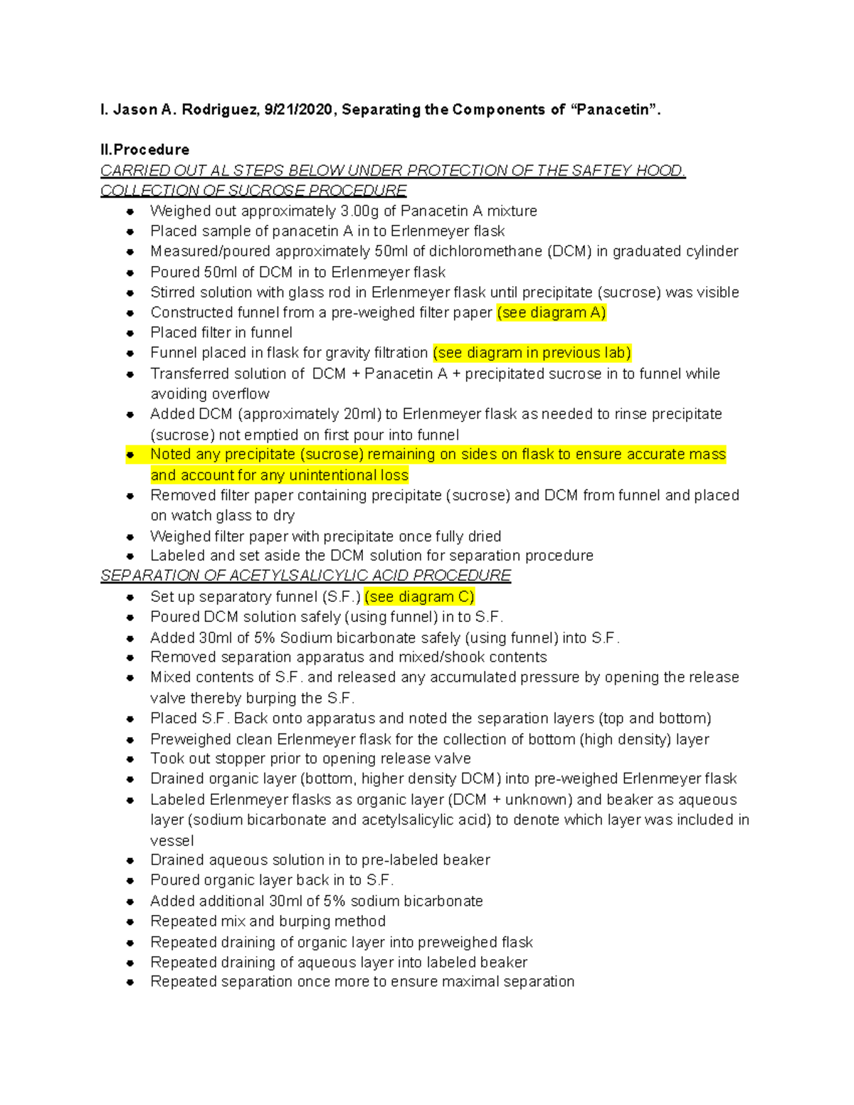 Exp 2 Chem251. Seperating the components of panacetin (1) - I. Jason A ...