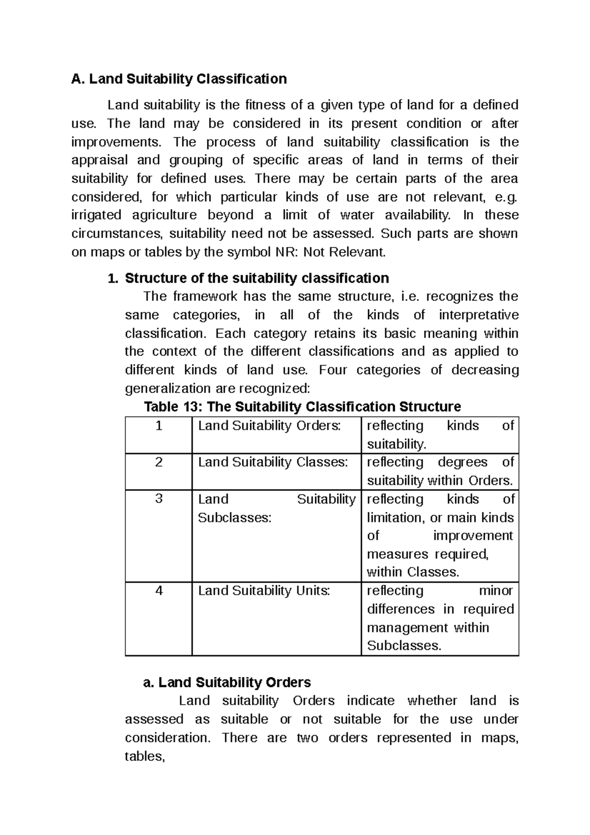 Land Suitability Classification - A. Land Suitability Classification ...