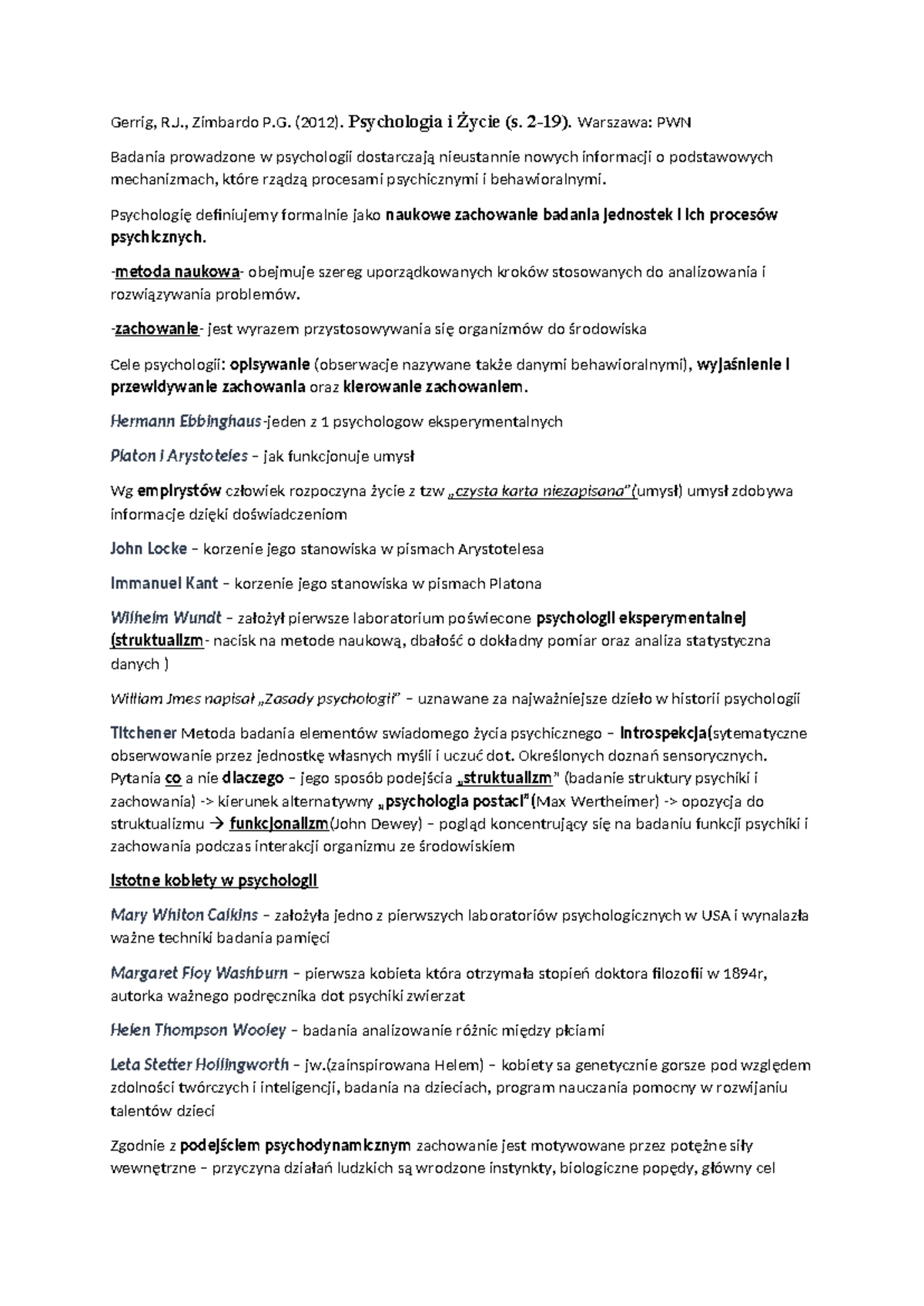 Gerrig - "Psychologia i życie" - notatki z lektury, całkiem pomocne tak ...