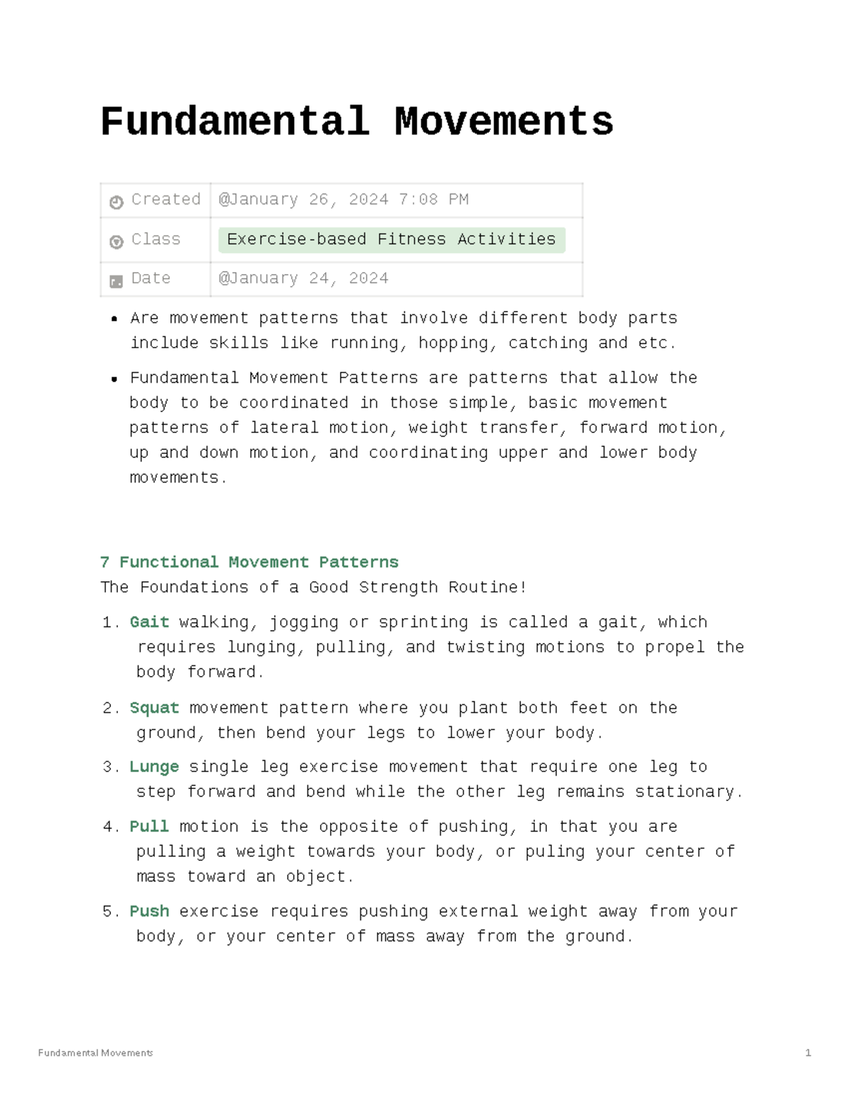 Lesson 1 PathFit - Fundamental Movements 1 Fundamental Movements ...