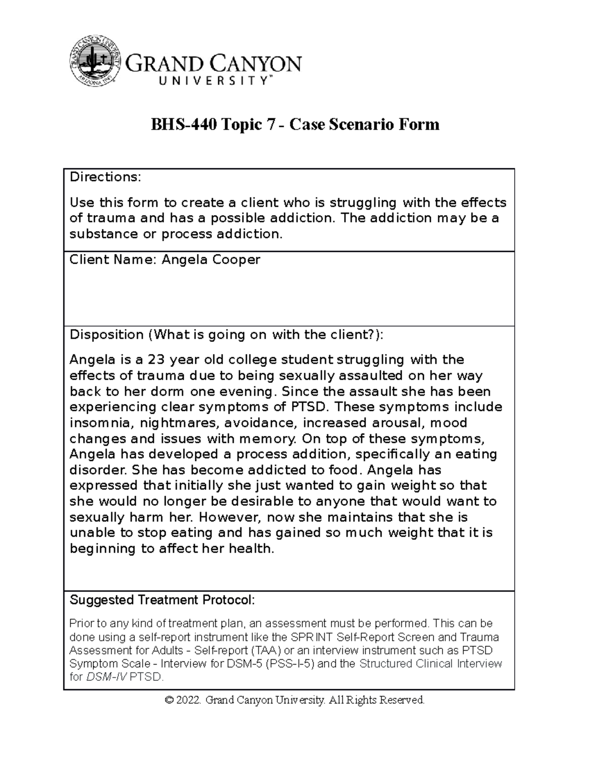 BHS-440 Case Scenario Form 2020 - BHS-440 Topic 7 - Case Scenario Form ...