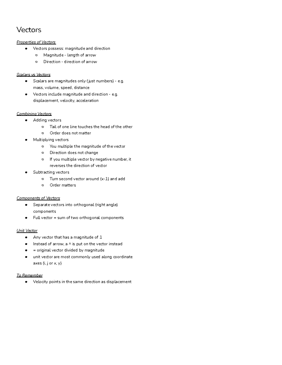 PHYC10007 Summary - Brief summaries of the entire course. - Vectors ...