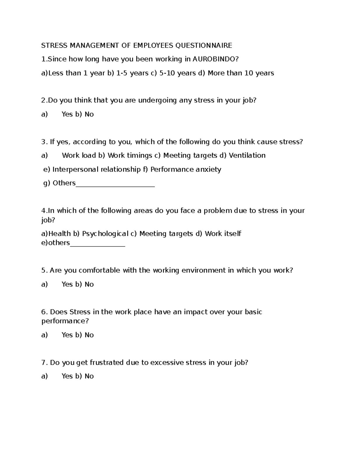 Document - dfv - STRESS MANAGEMENT OF EMPLOYEES QUESTIONNAIRE 1 how ...