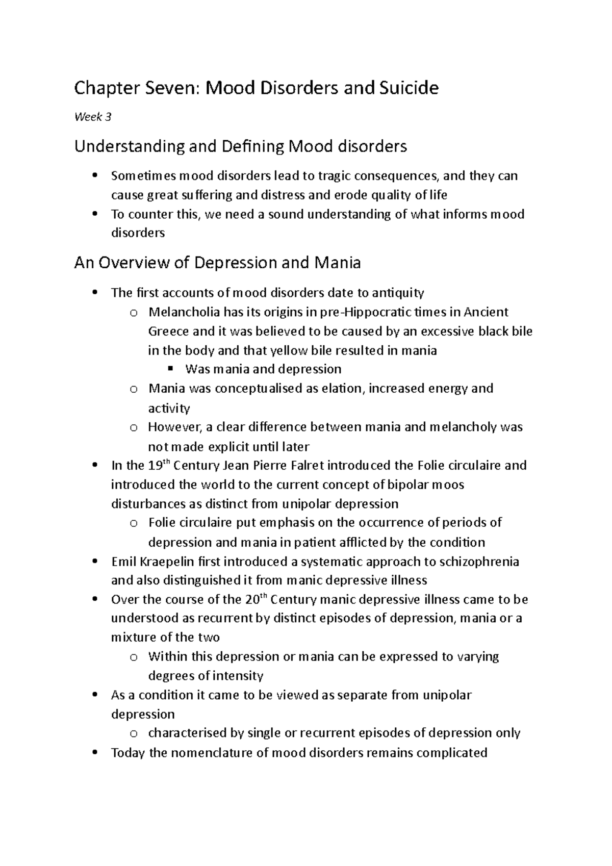 Chapter 7 - mood disorders - Chapter Seven: Mood Disorders and Suicide ...