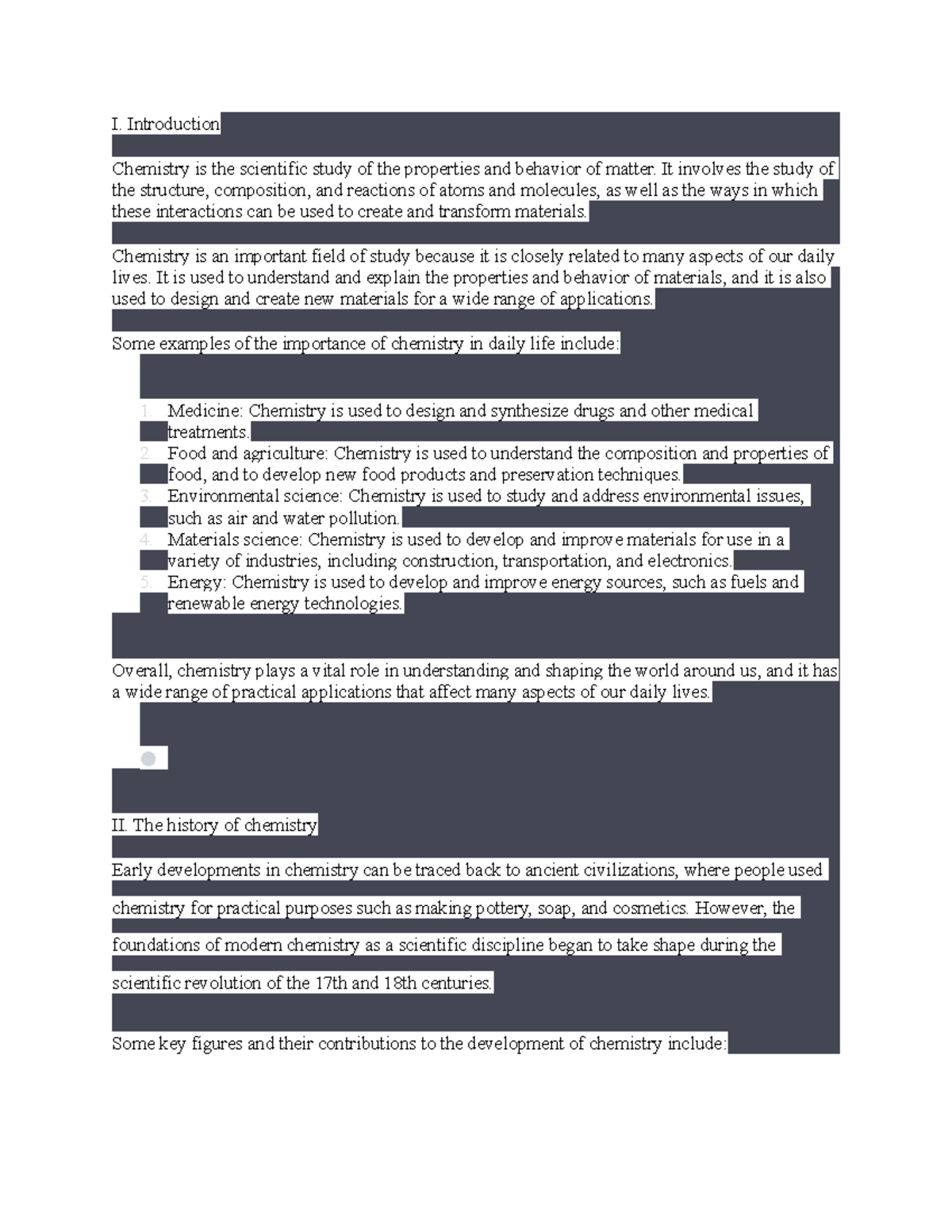 Chemistry 1+2 - I. Introduction Chemistry is the scientific study of ...