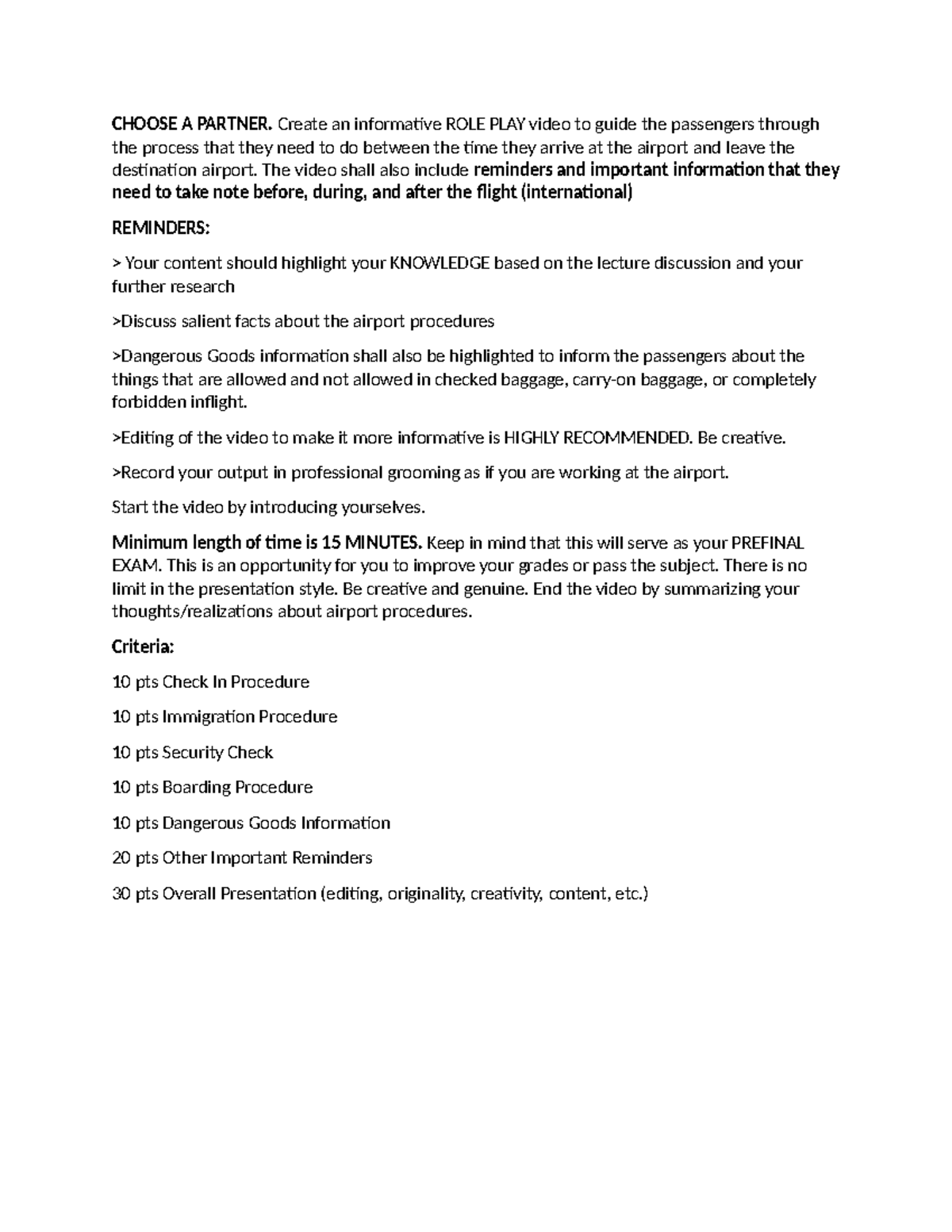 Alternative-Exam Script - CHOOSE A PARTNER. Create an informative ROLE ...