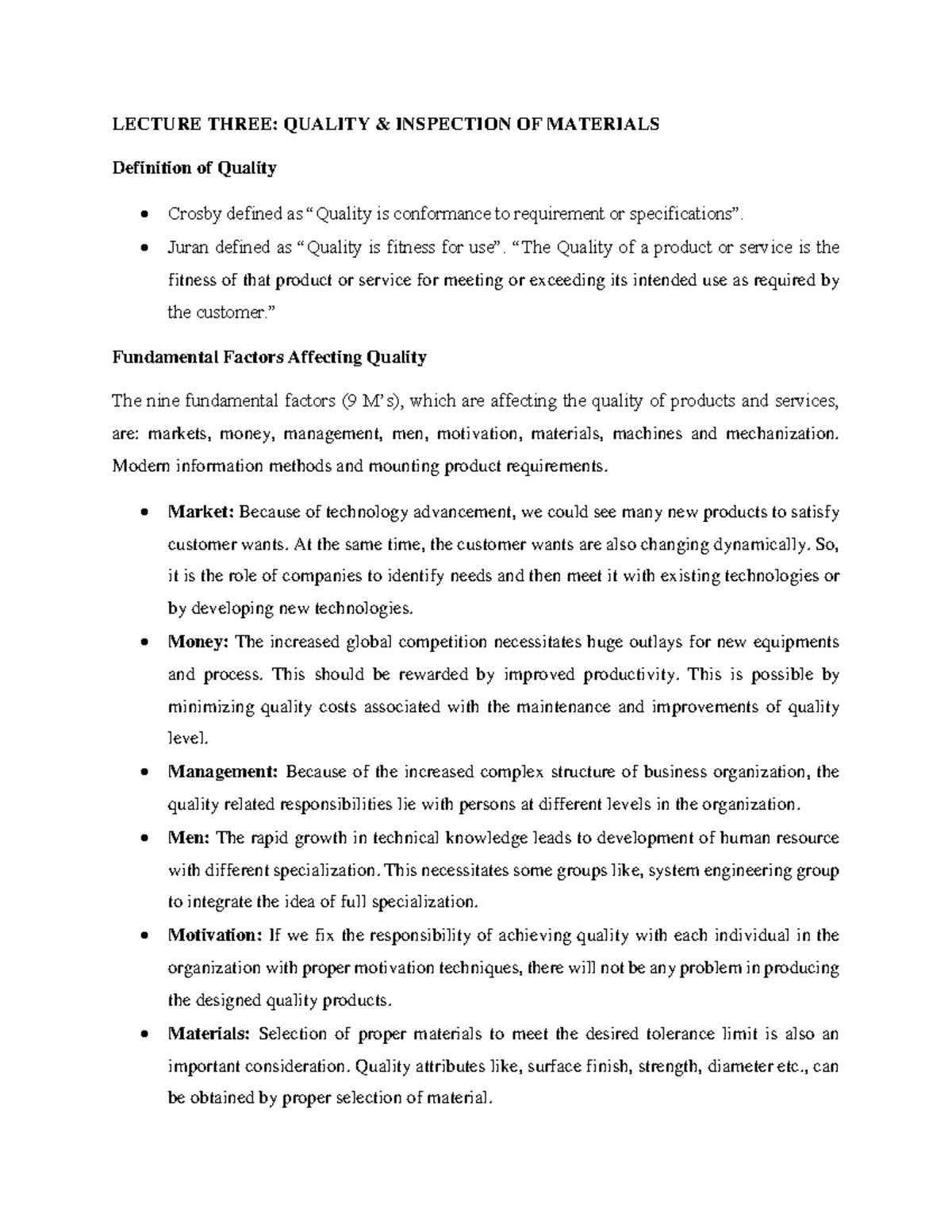 Lecture 3 Data Structures And Algorithms Lecture Three Quality And Inspection Of Materials