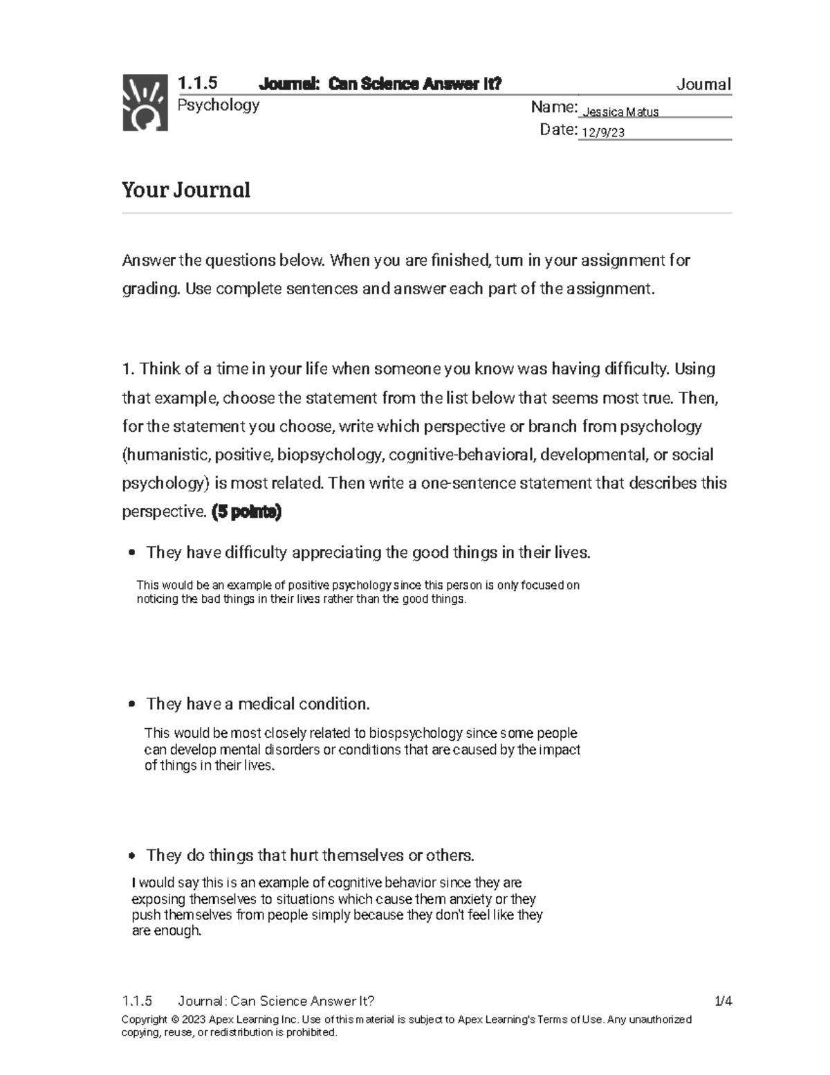 1.1.5 Journal - Your Journal (Journal) - Journal: Can Science Answer It ...