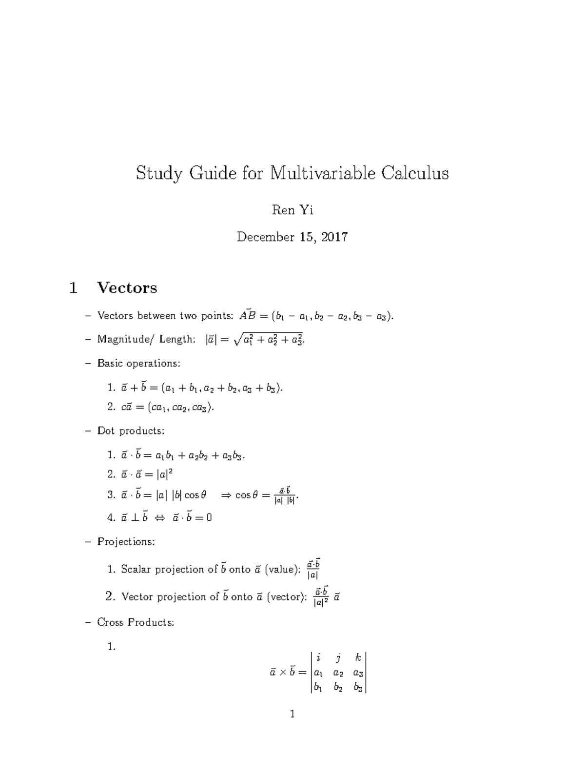 Study guide - Summary Multivariate Calculus - Study Guide for ...