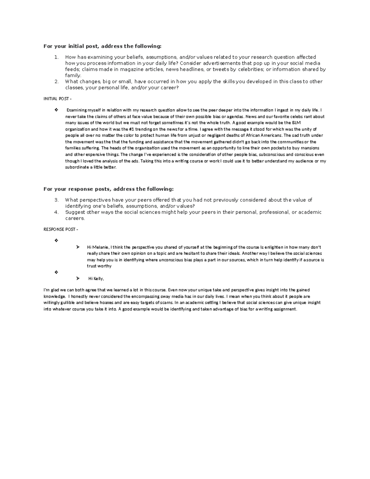 8-1 Discussion Making Connections - For your initial post, address the ...
