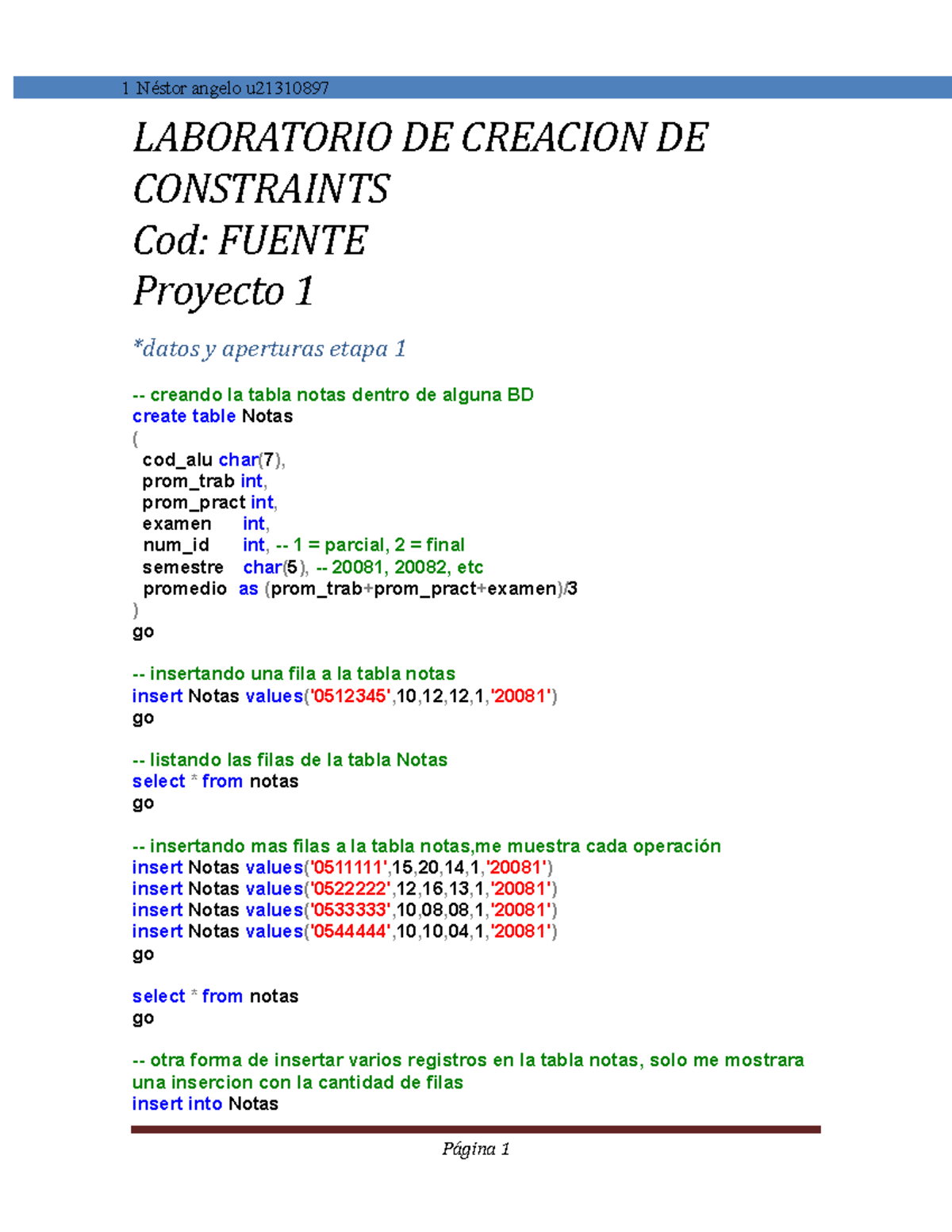 Practica SQL Server - ñpp - LABORATORIO DE CREACION DE CONSTRAINTS Cod ...