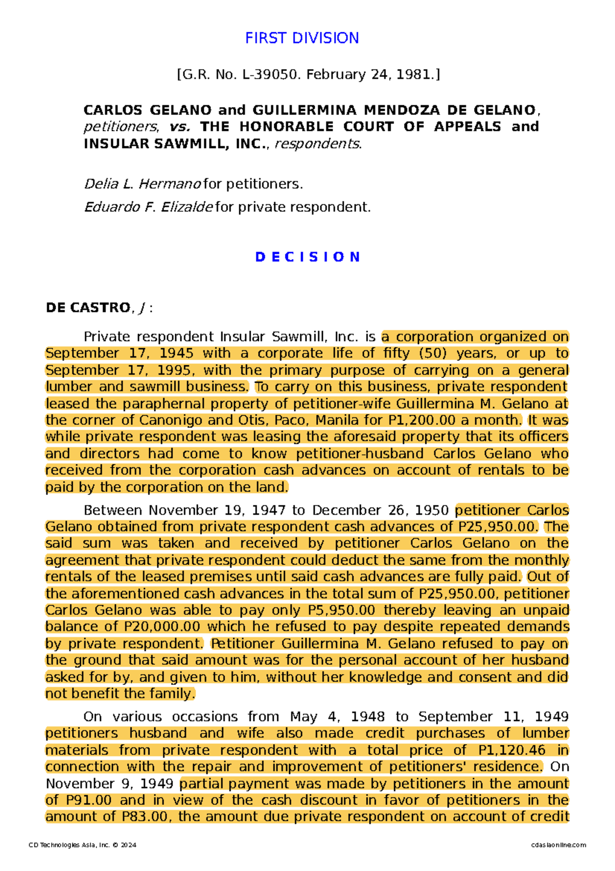 10 Gelano v - Corpo Law - FIRST DIVISION [G. No. L-39050. February 24 ...