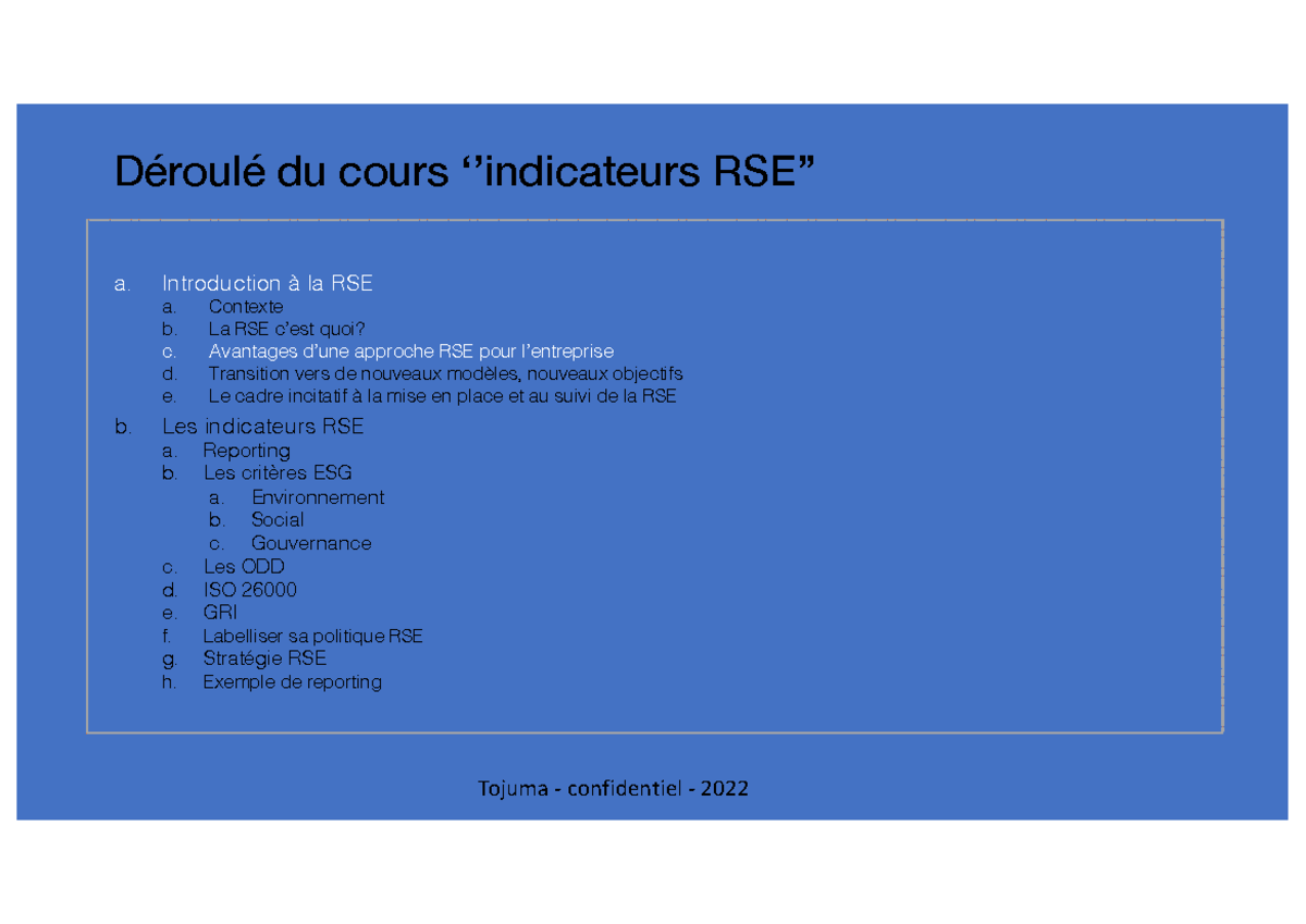 Cours 2 RSE indicateurs de suivi - Déroulé du cours ‘’indicateurs RSE ...