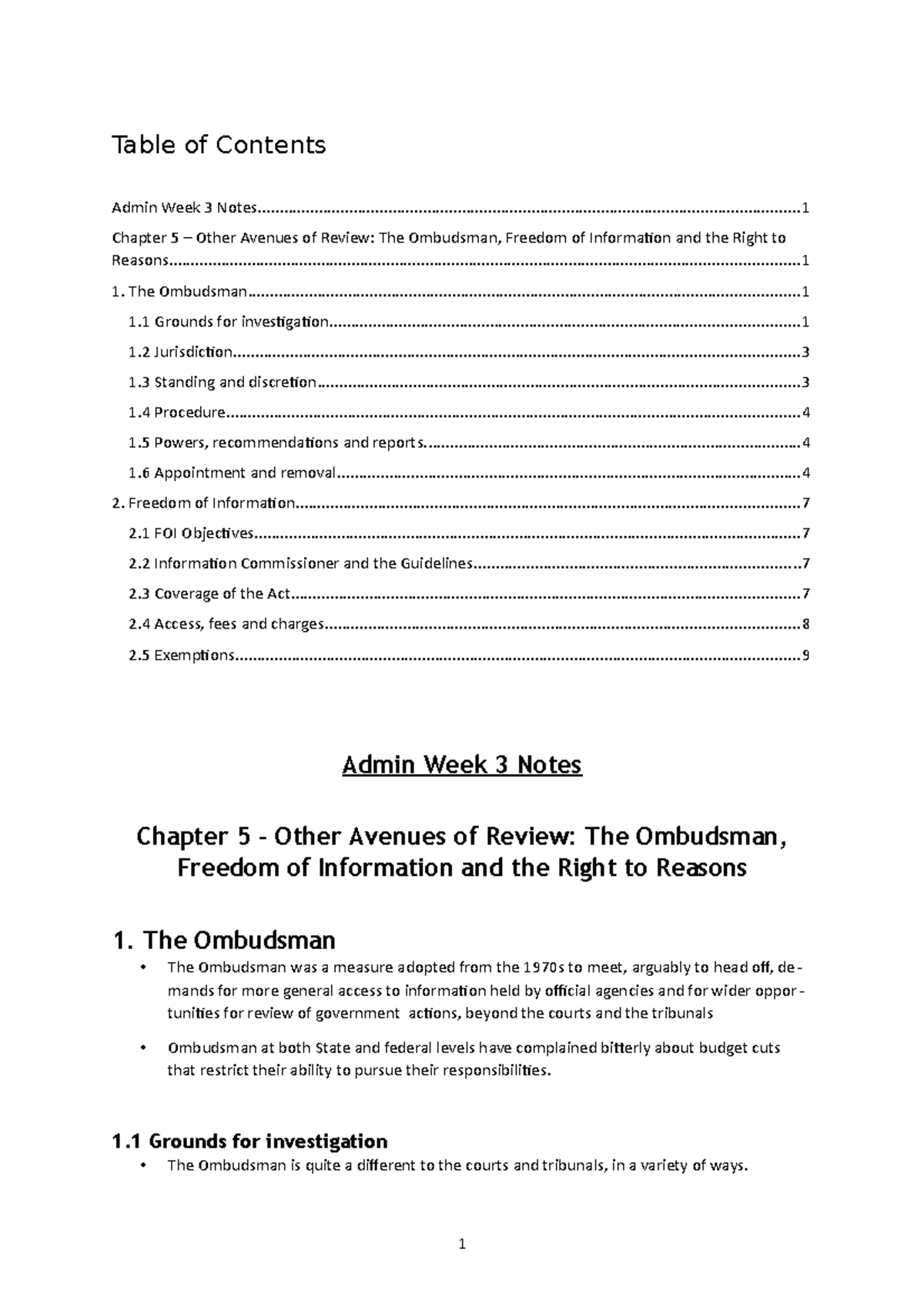 Admin Law Week 3 Notes - Table of Contents Admin Week 3 - Studocu