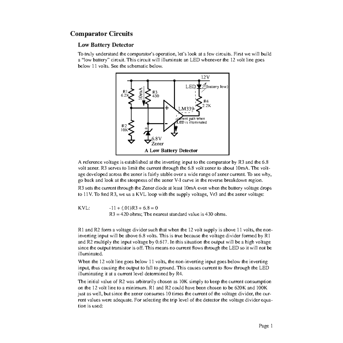 Comparator ckts - Comparator Circuits Low Battery Detector To truly ...