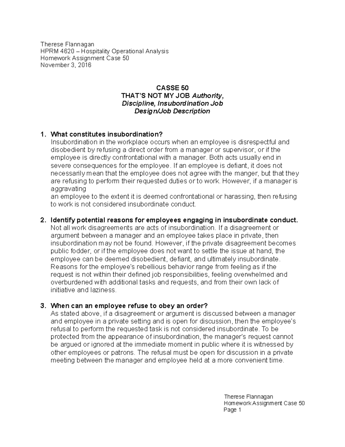Case 50 - Homework Assignment Authority, Discipline, Insubordination ...