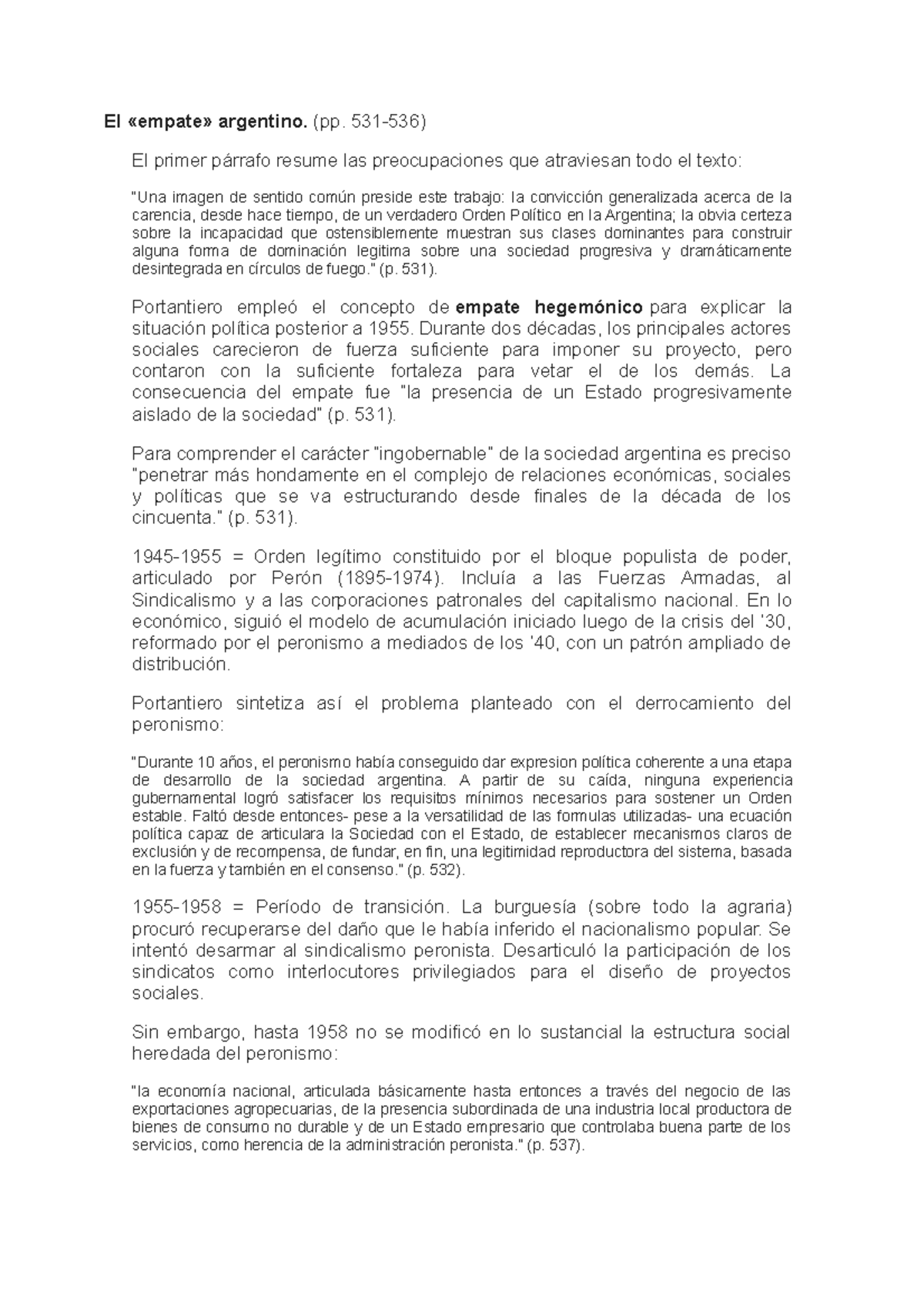 Empate hegemonico - historia argentina - El «empate» argentino. (pp ...