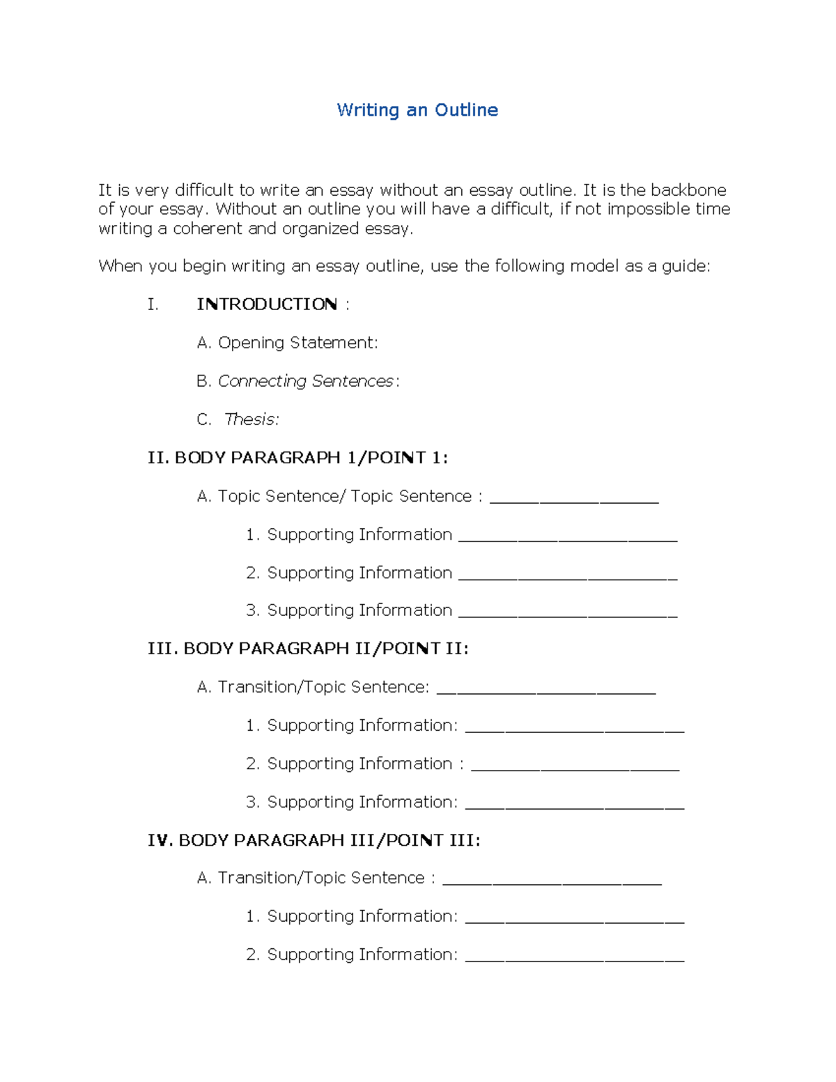 Writing an Outline - It is the backbone of your essay. Without an ...