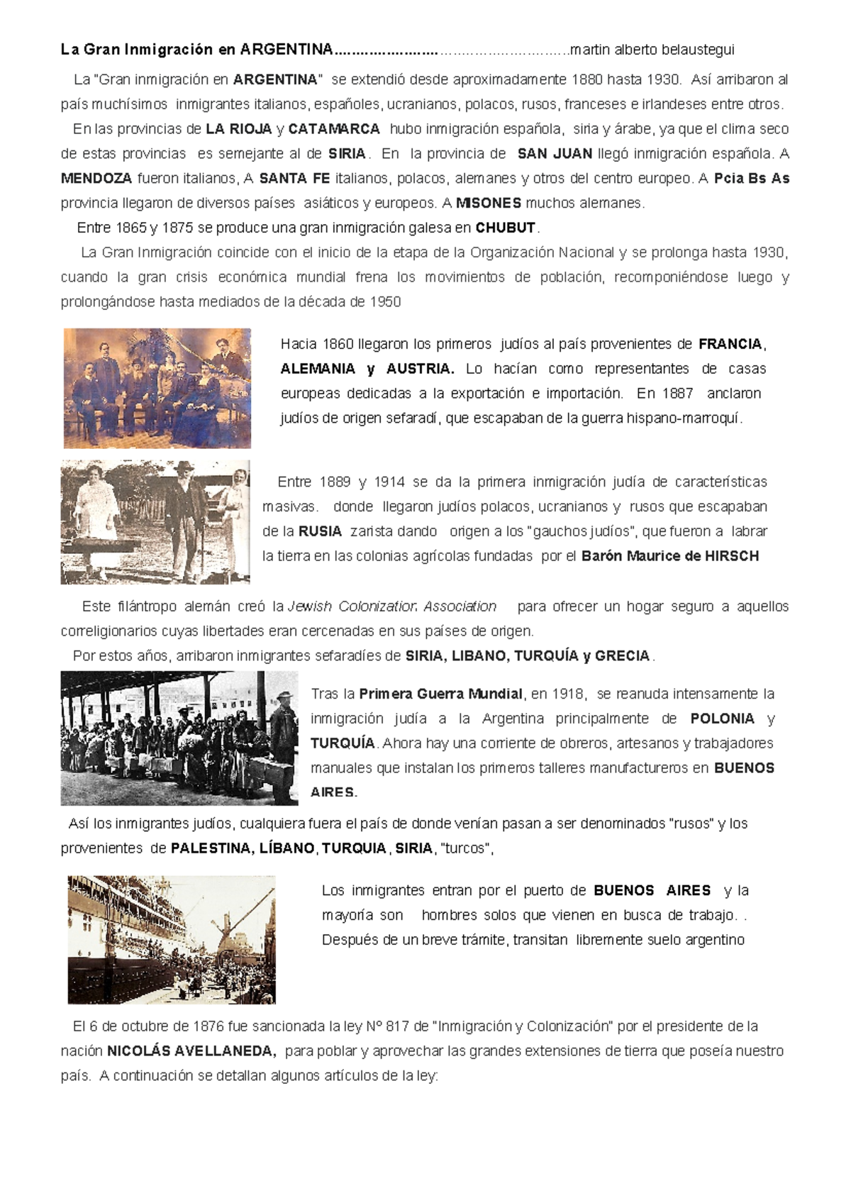 Gran inmigración en Argentina 1880 - 1930 con actividades - La Gran ...