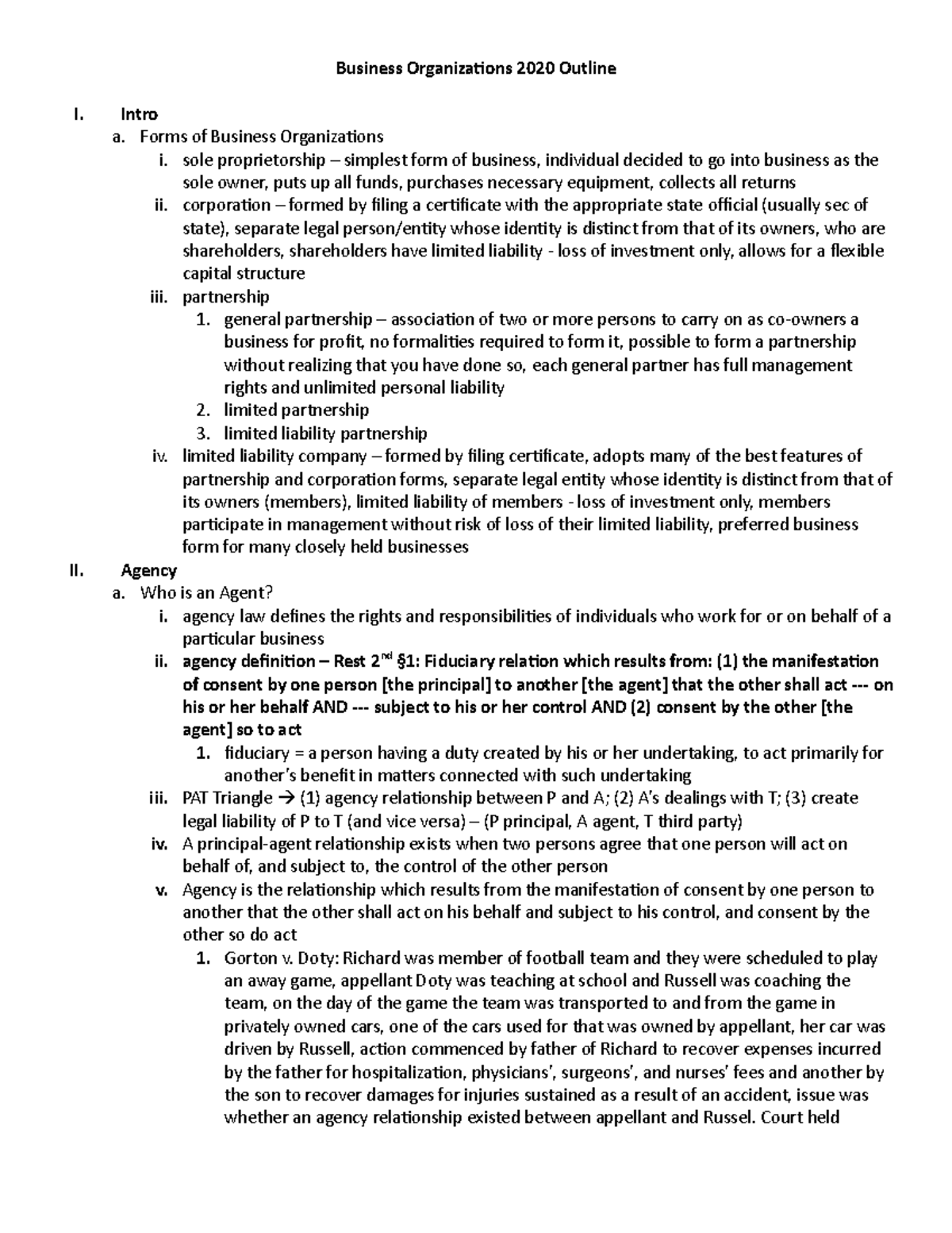 Business+Organizations+Outline - Business Organizations 2020 Outline I ...