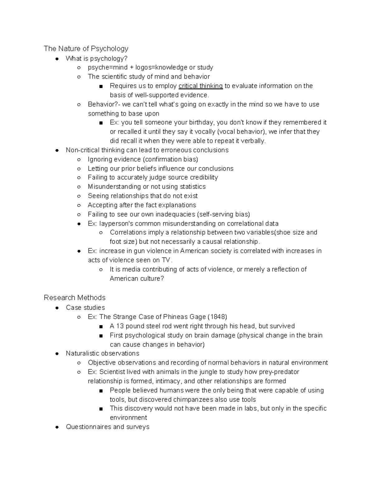 Nature of Psychology - Lecture notes 1 - The Nature of Psychology What ...