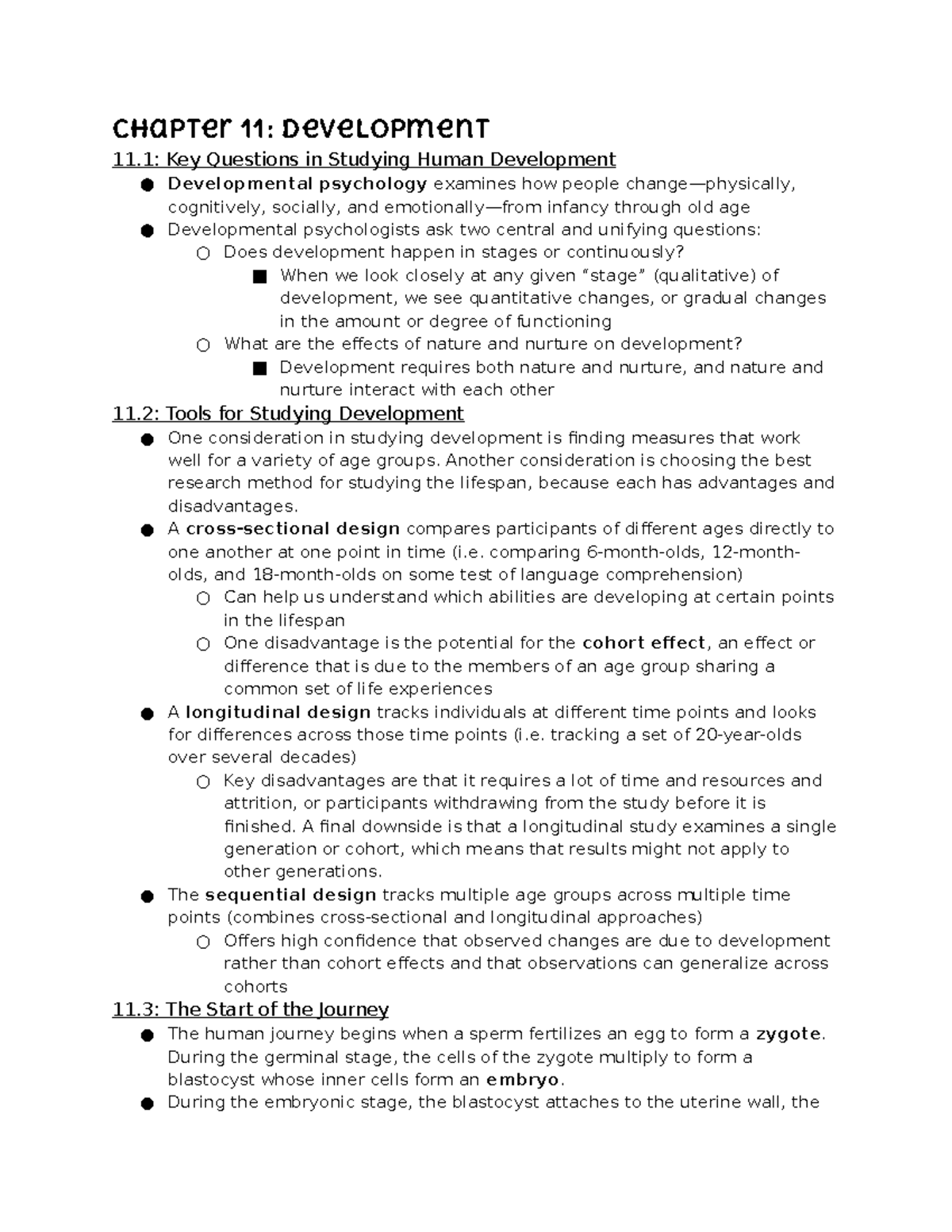 Textbook Psych Exam 3 Notes.docx - Chapter 11: Development 11: Key ...