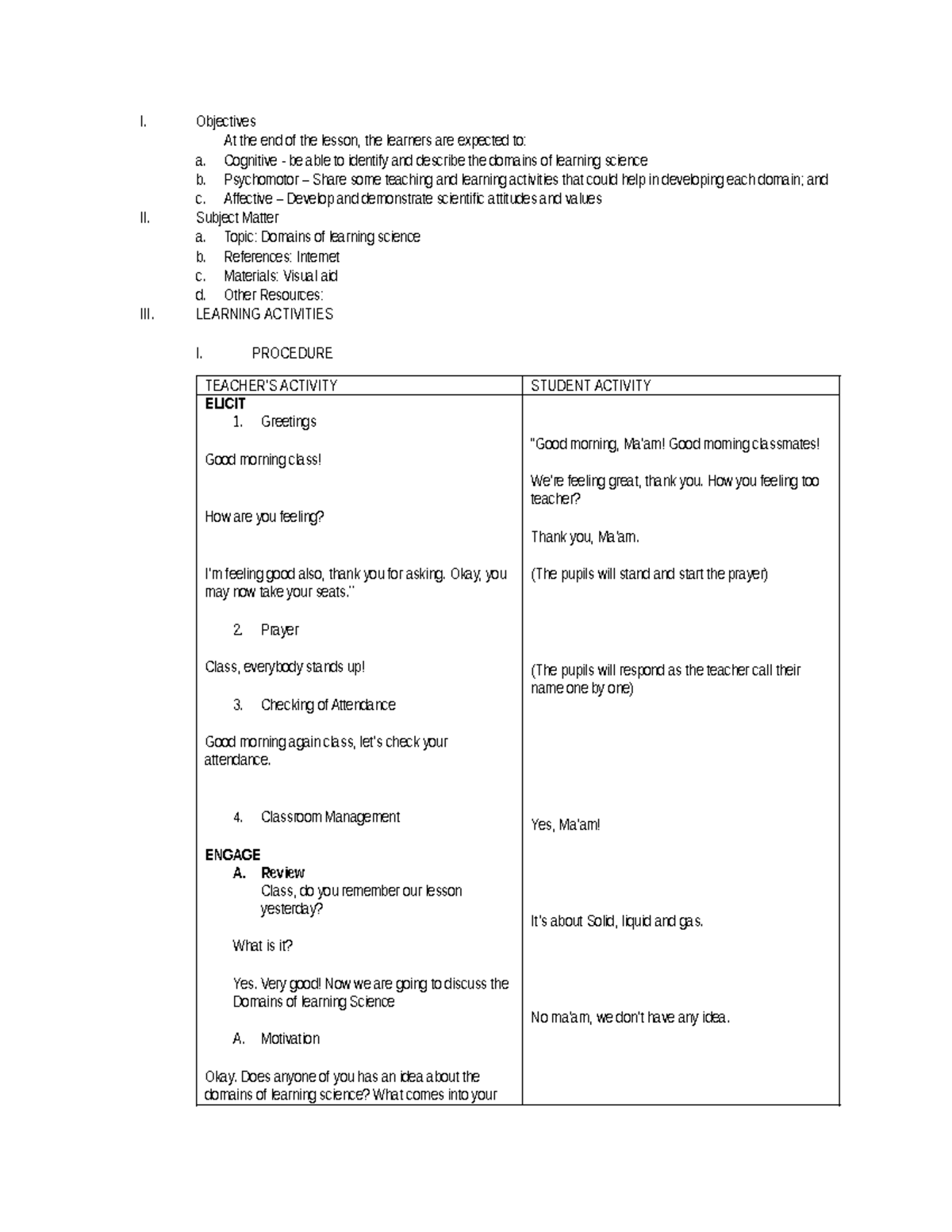 Objectives - For information - I. Objectives At the end of the lesson ...