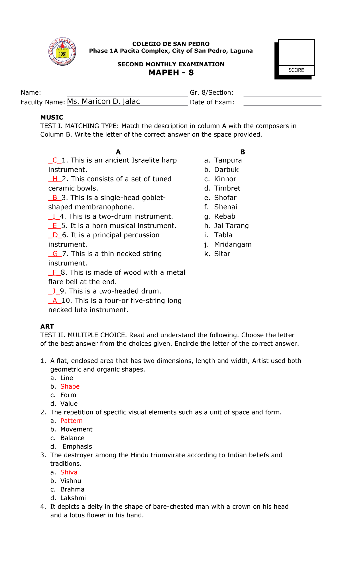 Grade 8 - Mapeh - Thanks you. God Bless, Have nice say . - Elementary ...