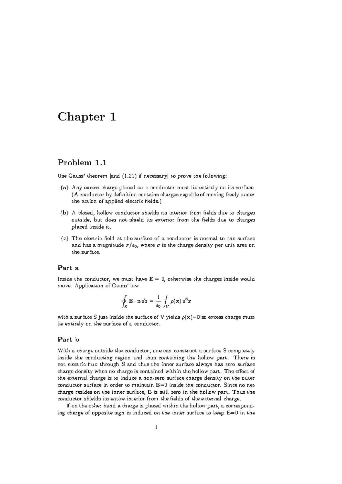 Solution Jackson Chapter 1 - Chapter 1 Problem 1. Use Gauss’ theorem [and (1) if necessary] to ...