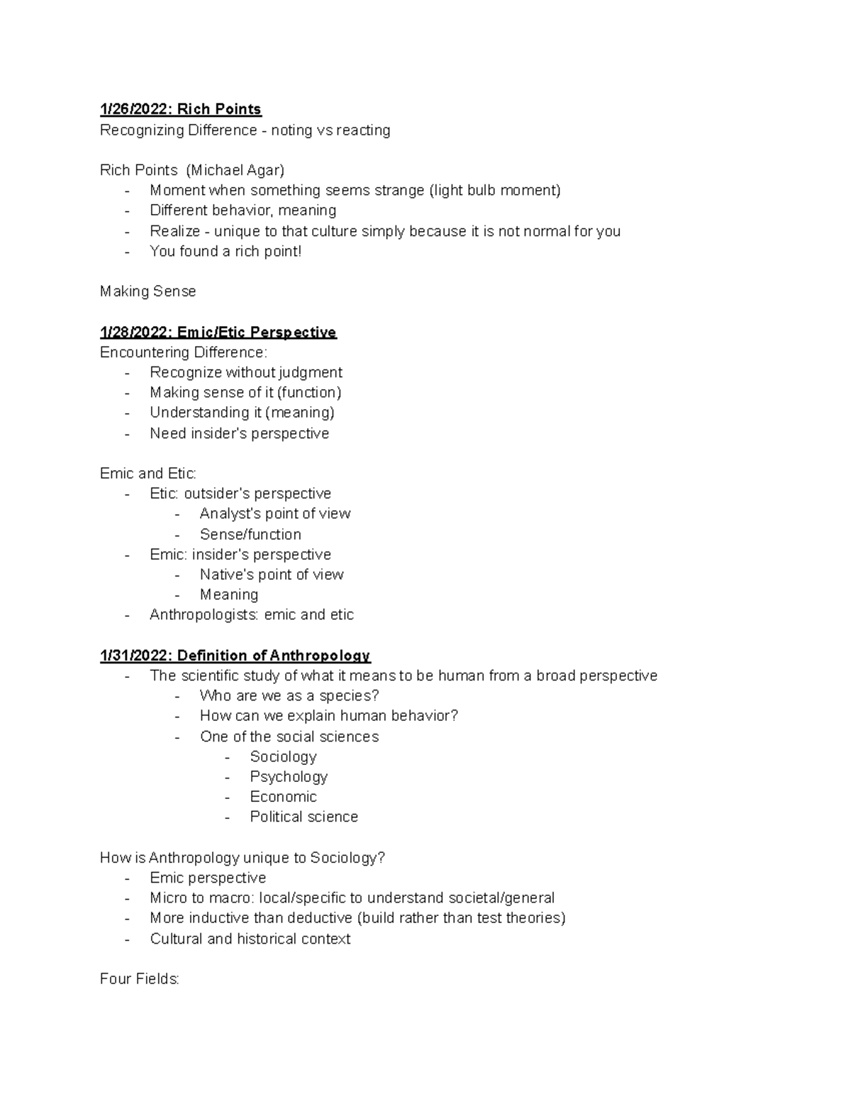 ANT102 Notes - 1/26/2022: Rich Points Recognizing Difference - noting ...