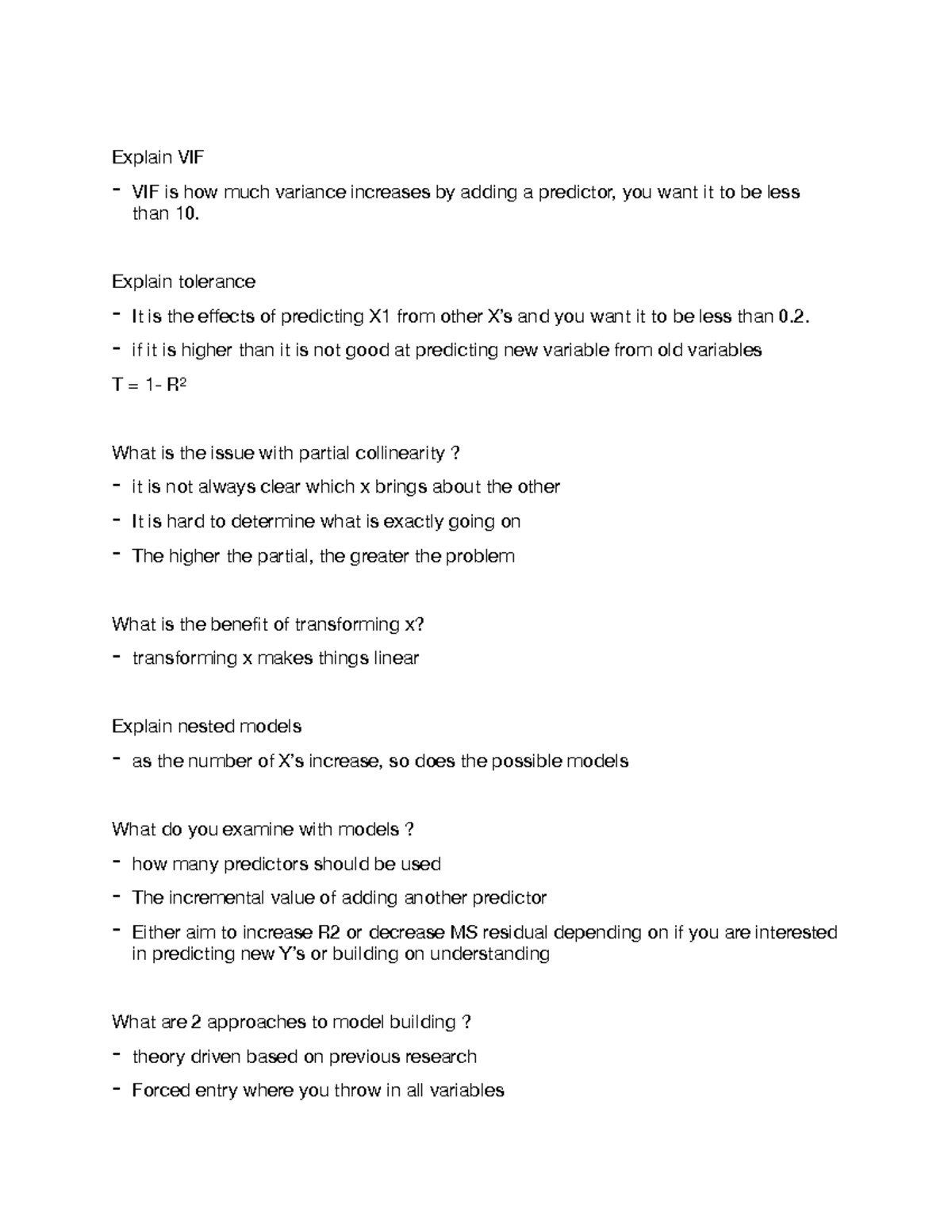 Final exam Linear Psych - Explain VIF - VIF is how much variance ...