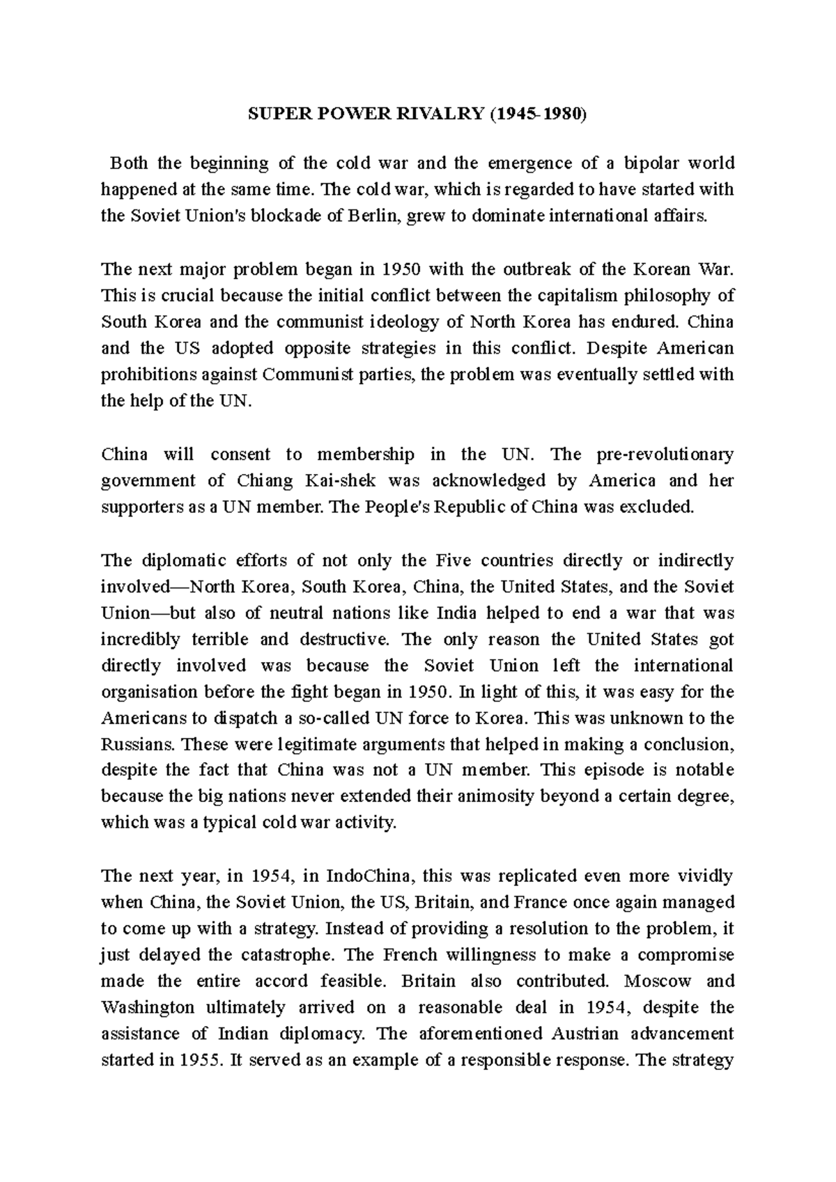 Super Power Rivalry (1945-1980) - SUPER POWER RIVALRY (1945-1980) Both ...