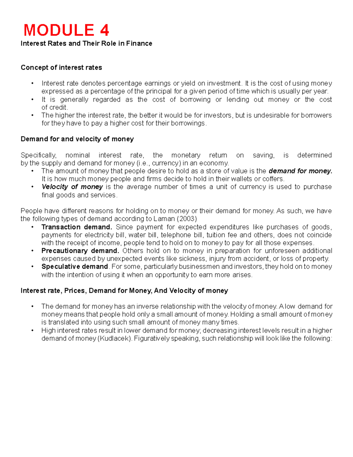 Capital - N/A - MODULE 4 Interest Rates and Their Role in Finance ...