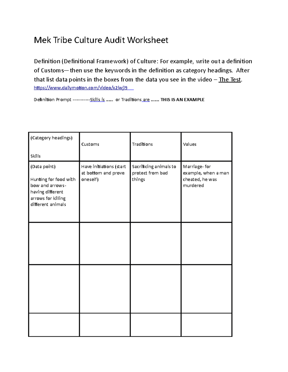 Mek Tribe Culture Audit Worksheet - Mek Tribe Culture Audit Worksheet ...
