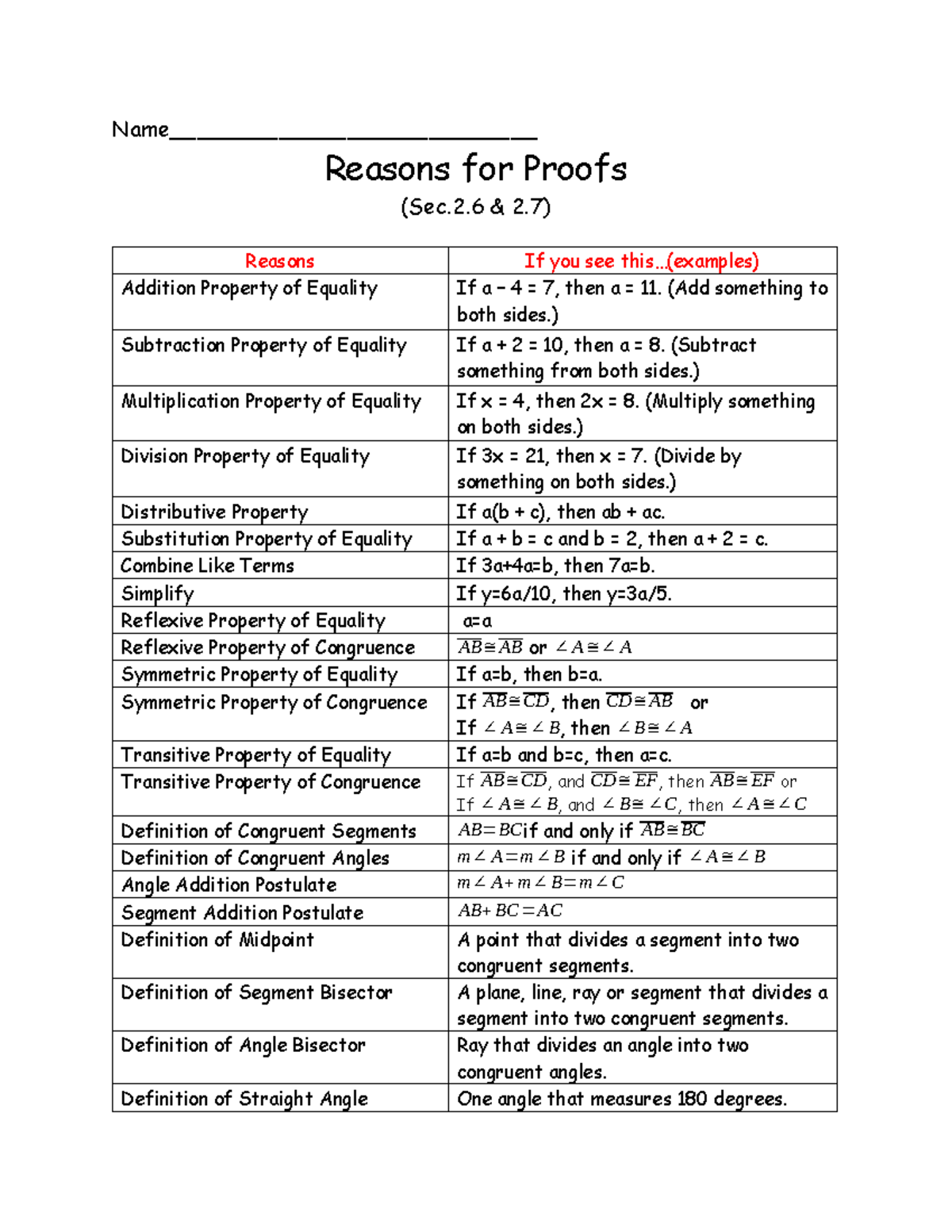 Reasons for Proofs- Final Draft - Name ...