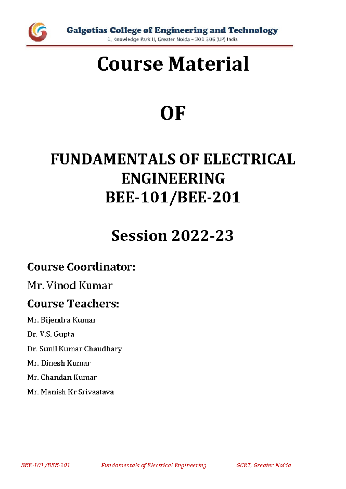 BEE-101 Unit 3 Electrical - Course Material OF FUNDAMENTALS OF ELECTRICAL ENGINEERING BEE-101 ...