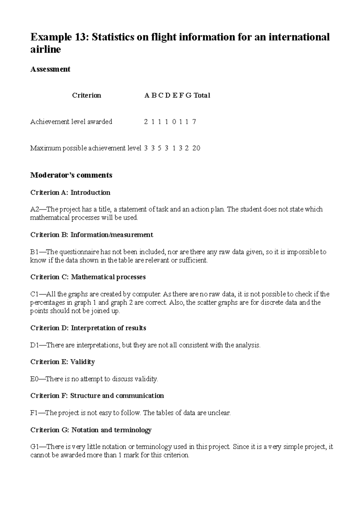 Example 13 Comments - ia for chem - Example 13: Statistics on flight ...