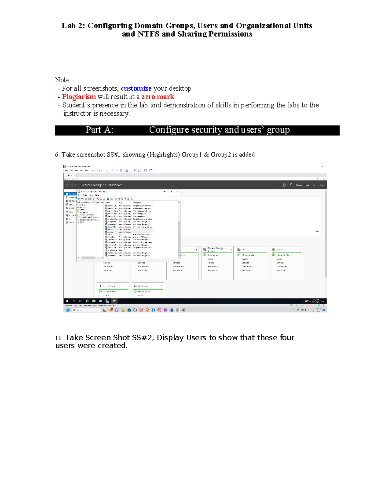 Lab Work Sheet-2 - Go throught it will help - and NTFS and Sharing Permissions Note: - For all ...