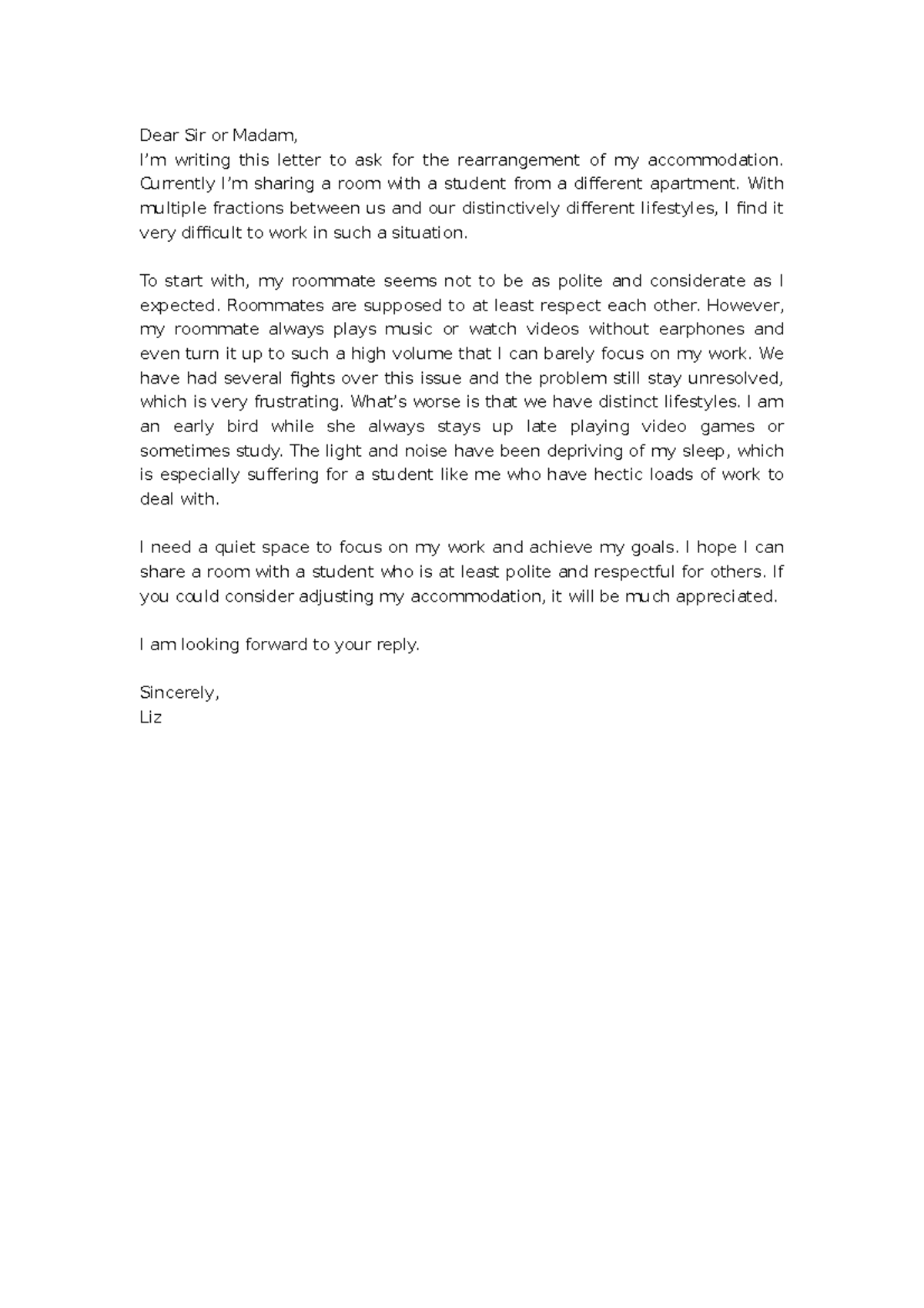 Letter 1 - writing task 1 G - Dear Sir or Madam, I’m writing this ...