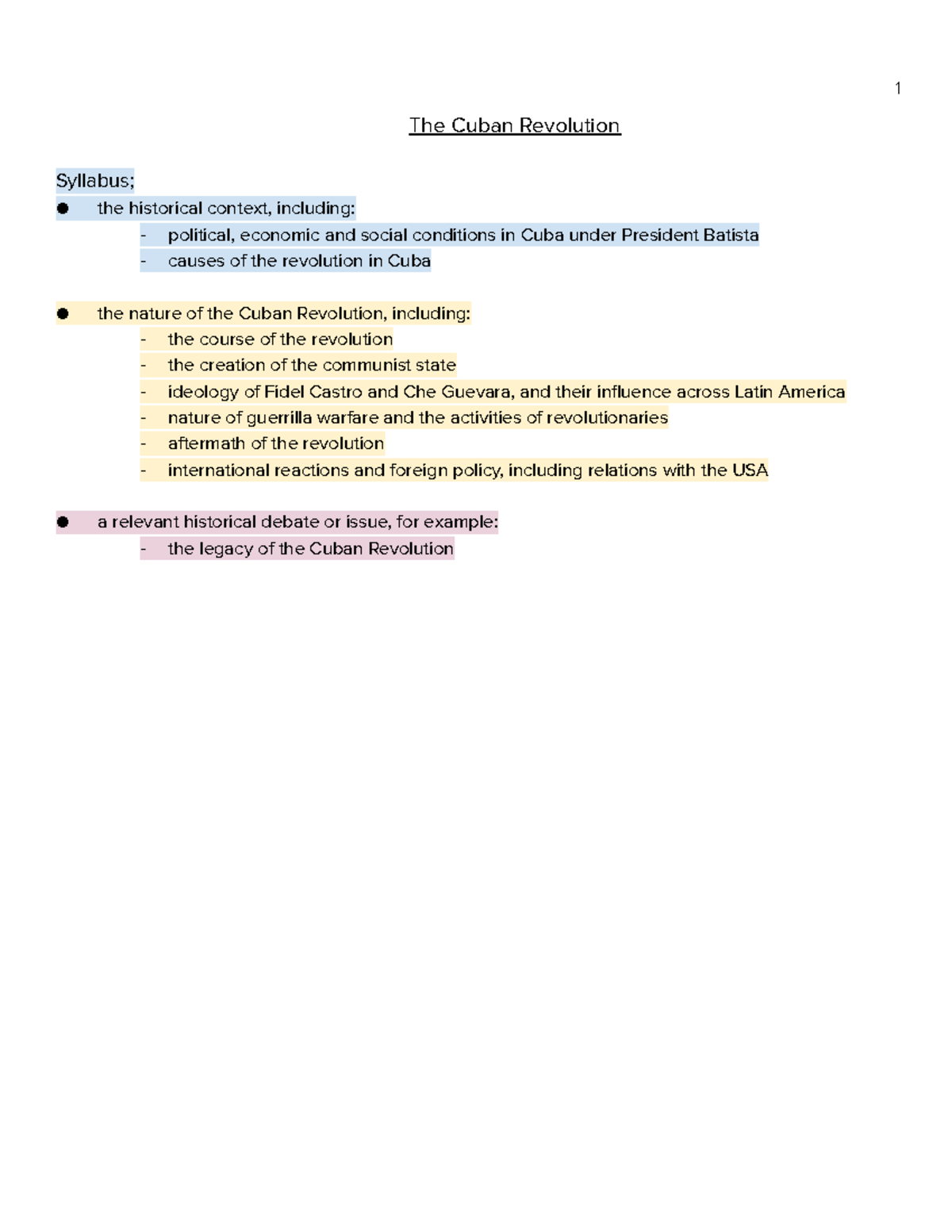 Yr 11 Modern history The Cuban Revolution Notes - The Cuban Revolution ...