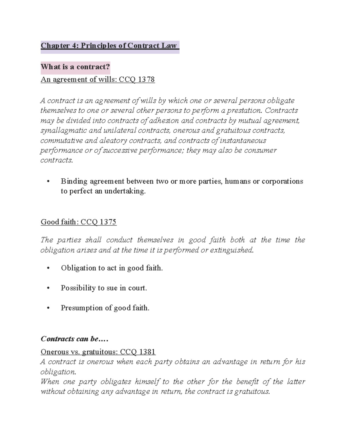 MANA 298 -Chapter 4: Principles of Contract Law - Chapter 4: Principles ...